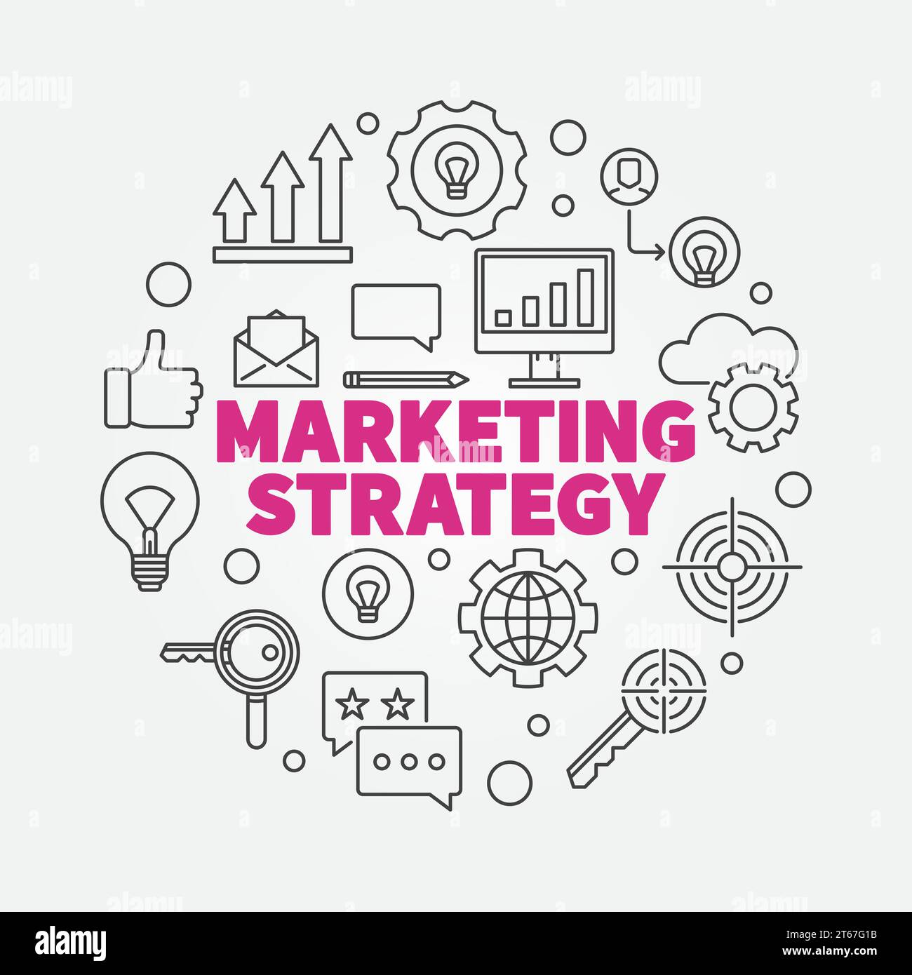 Marketing Strategy vector round minimal illustration in thin line style ...