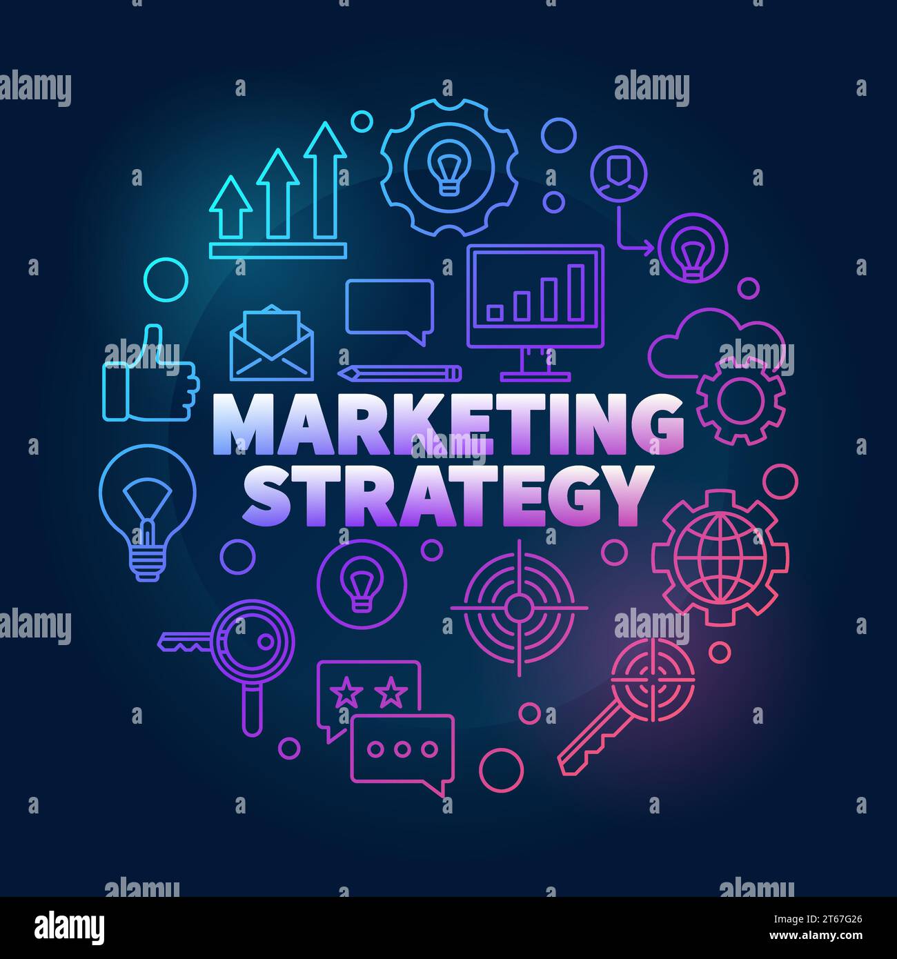 Marketing Strategy vector colorful illustration in thin line style on ...