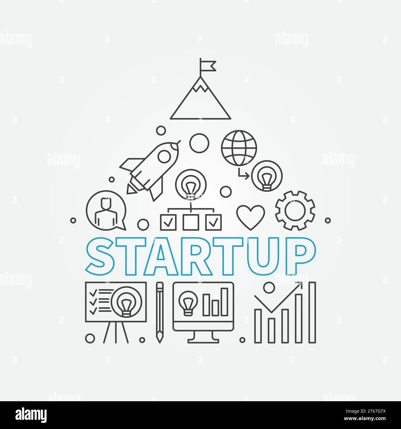 Startup creative outline illustration. Start-up icons in house shape ...