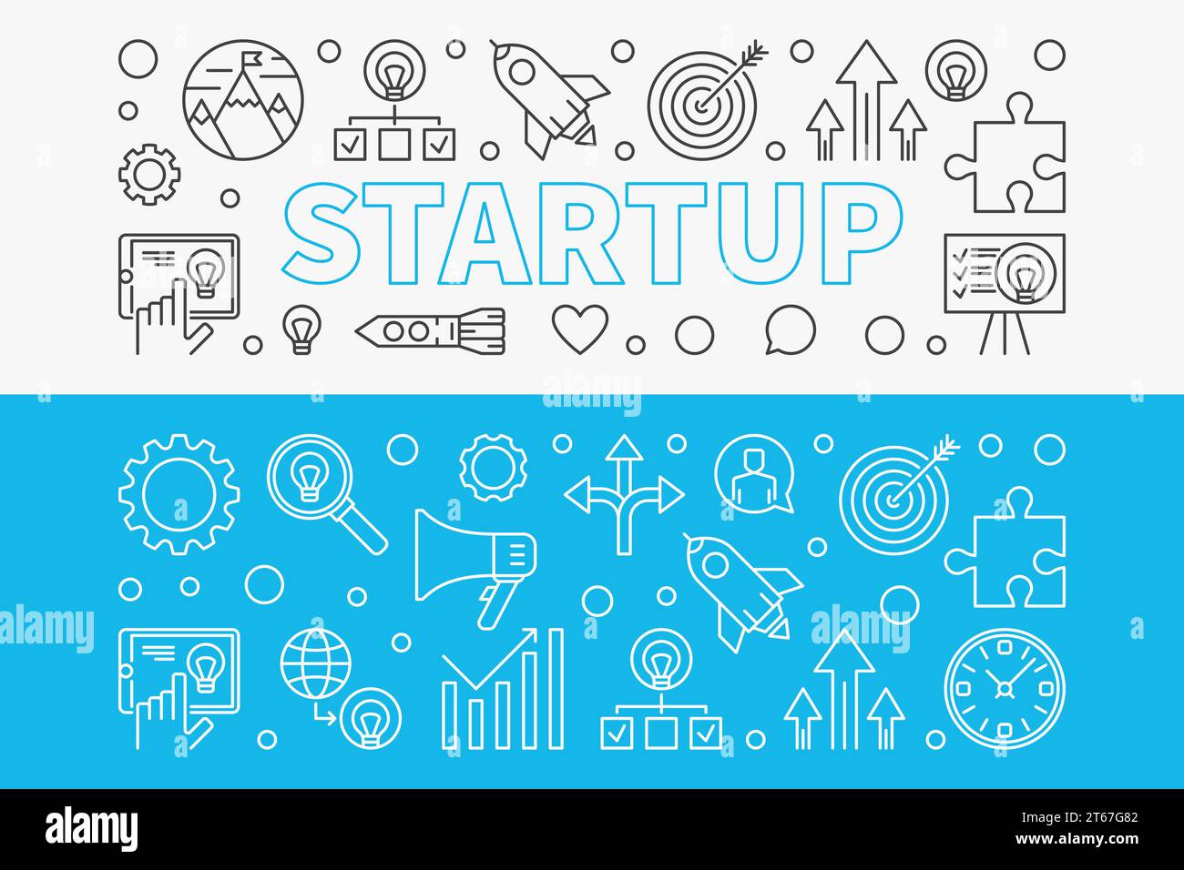 Startup horizontal banners set. Vector start-up 2 concept banners in ...