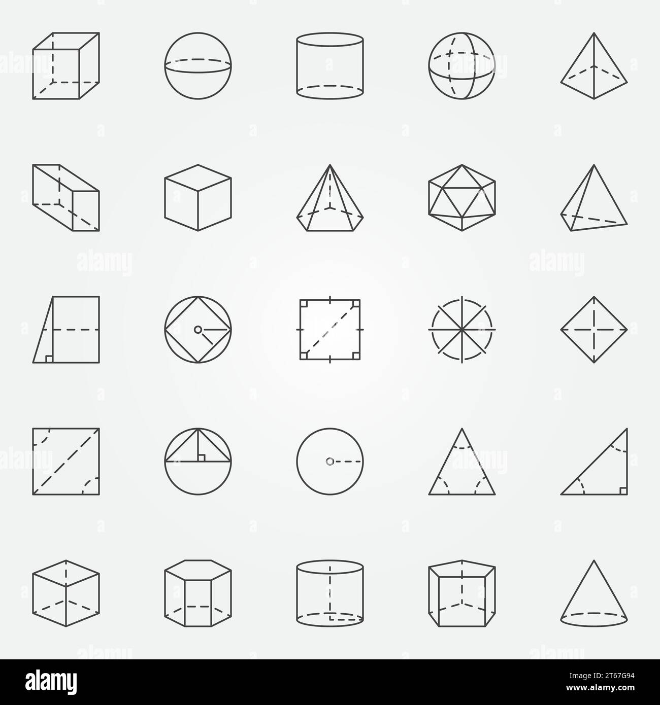 Geometry and trigonometry icons set. Vector collection of pyramid, cube ...