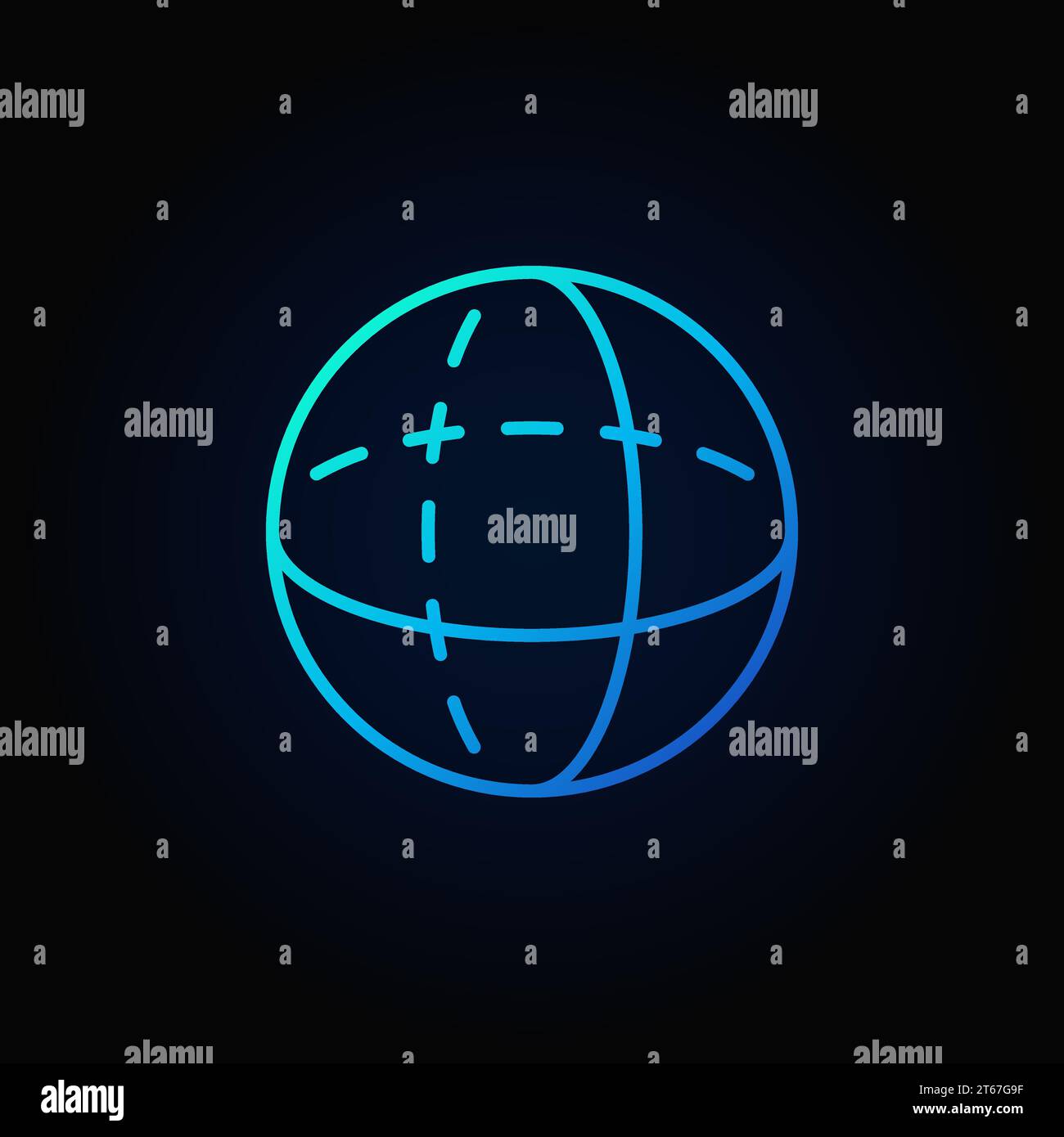 Blue volume sphere outline icon - vector linear geometry sign or design ...