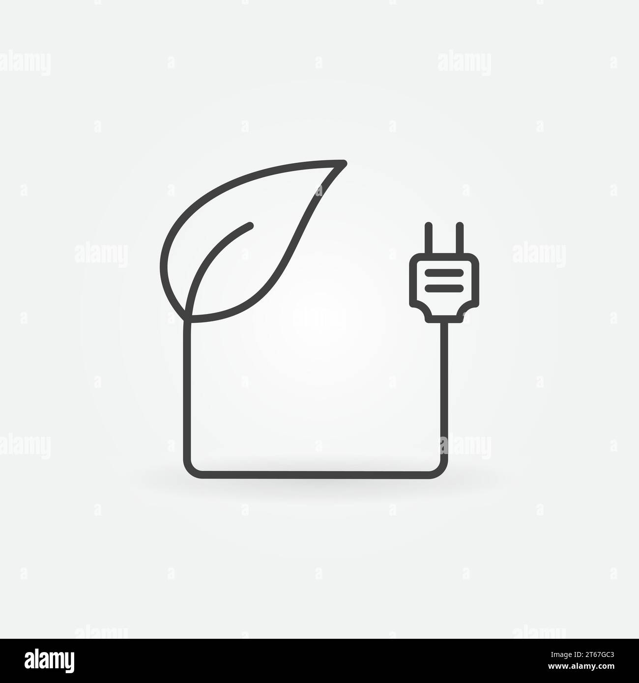 Leaf with plug icon - vector thin line green energy concept symbol or design element Stock ...