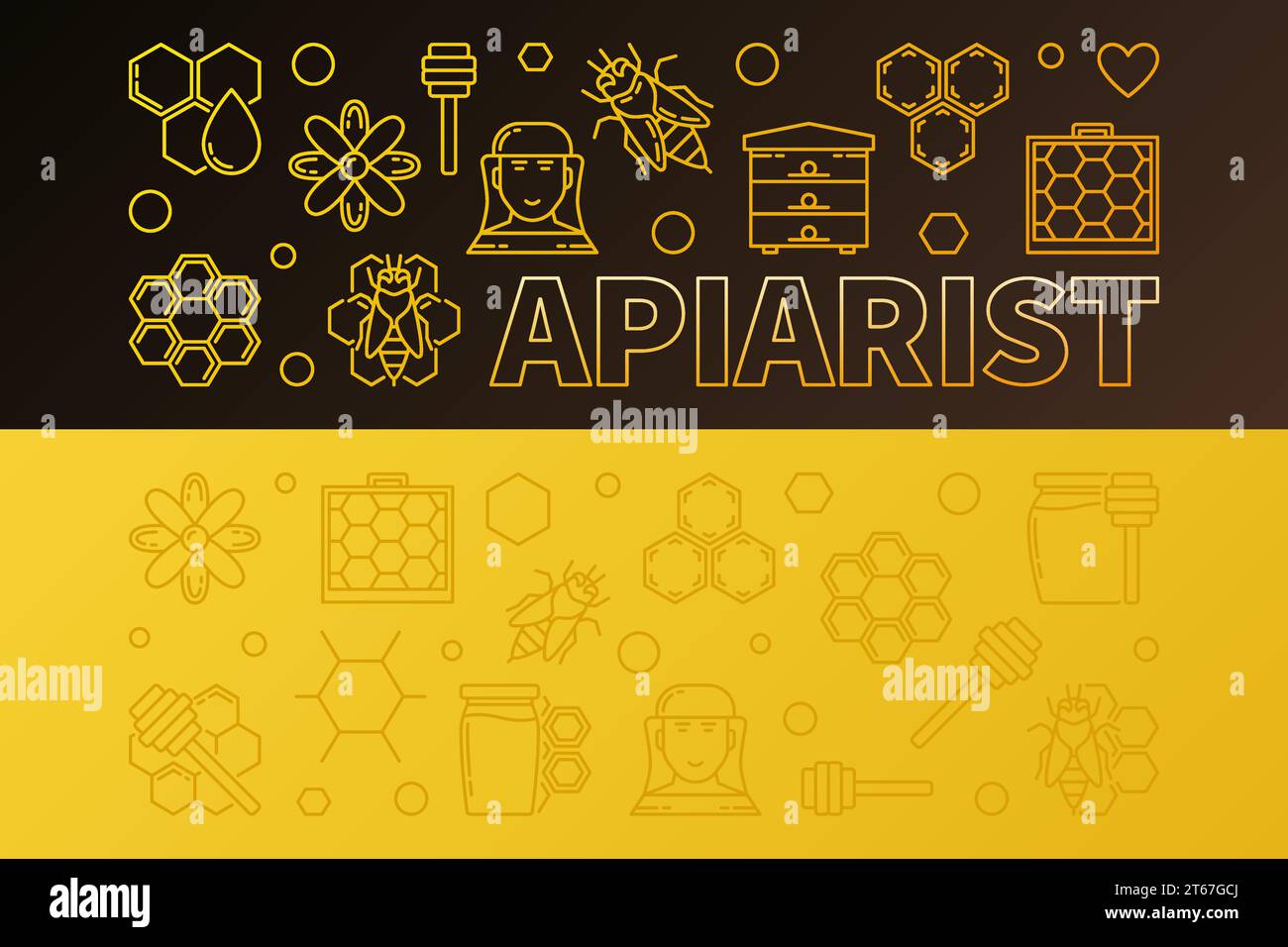 Apiarist vector colored horizontal illustrations in thin line style ...