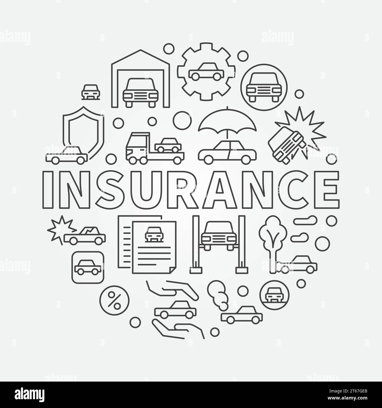 Car insurance round illustration - vector circular symbol in thin line ...