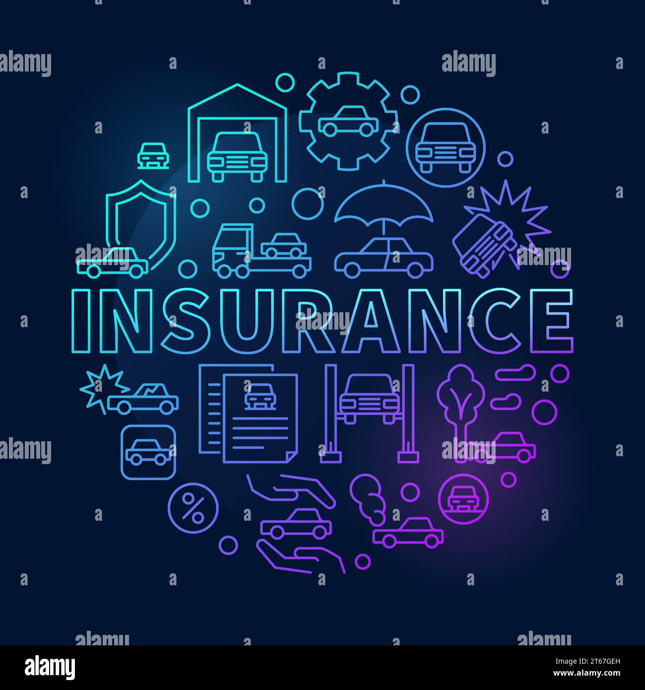 Car insurance round blue illustration - vector circular outline symbol ...