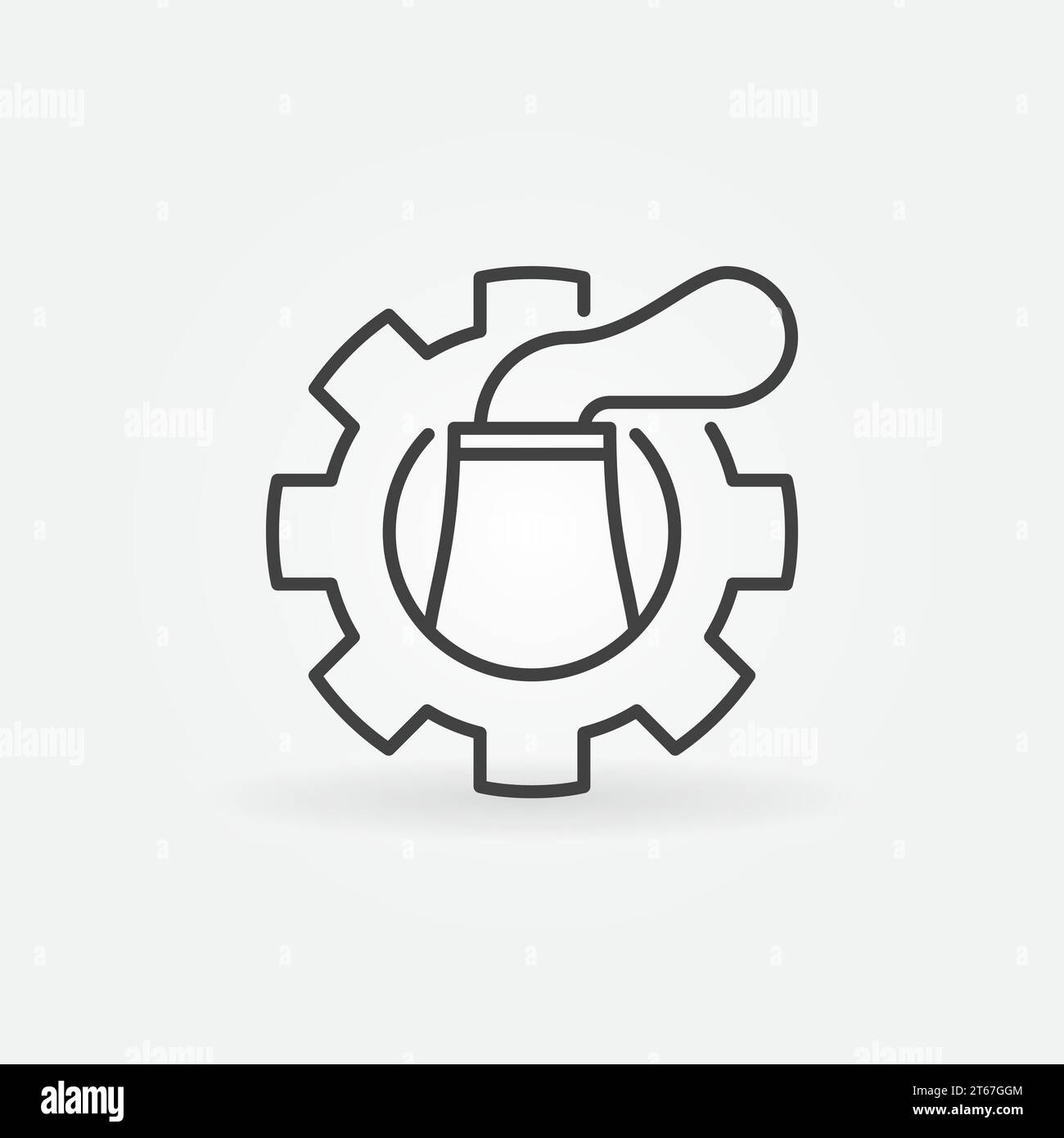 Nuclear plant in cog icon - vector thin line concept symbol or design ...