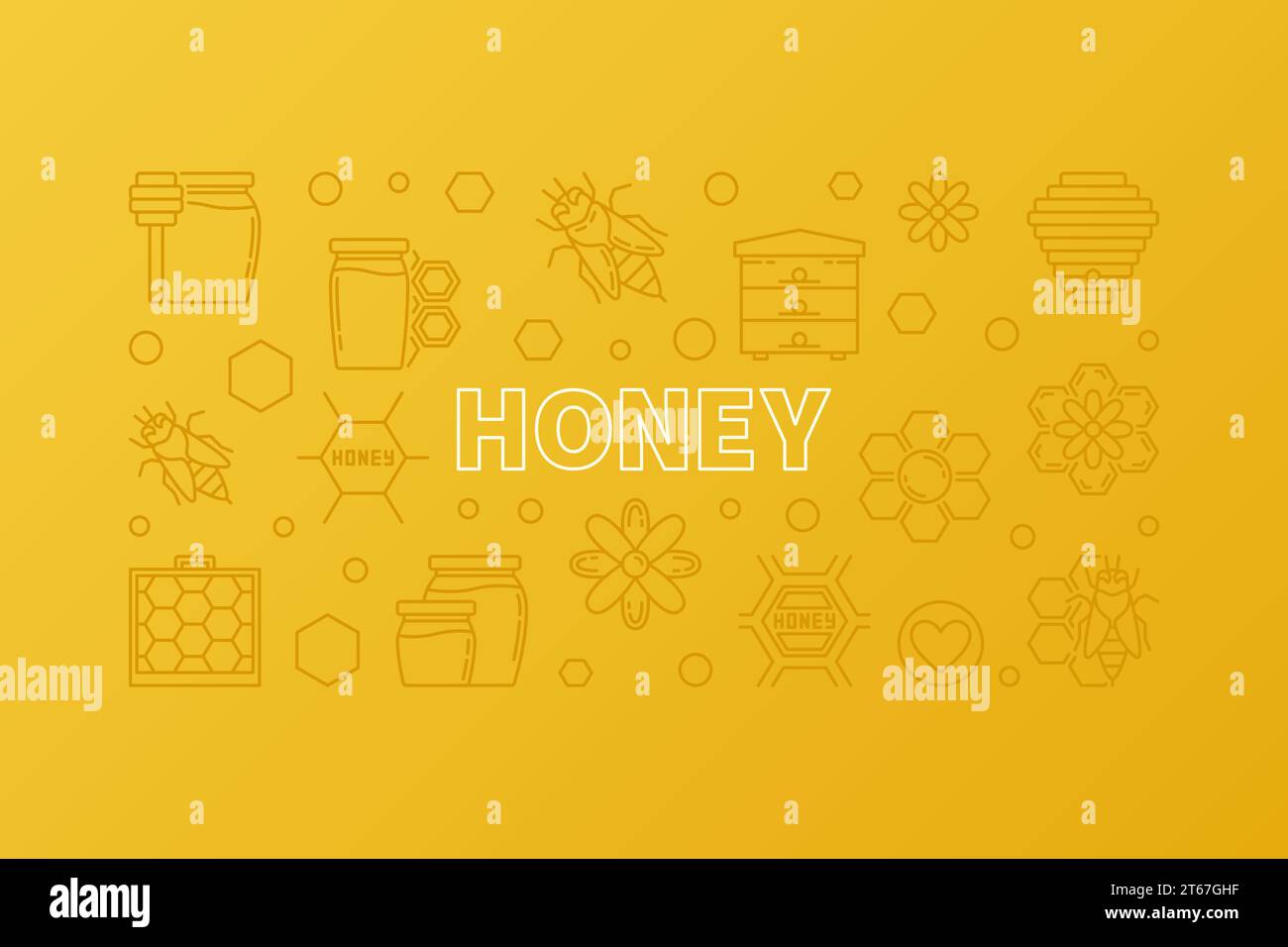 Honey yellow outline banner. Vector horizontal illustration made of ...