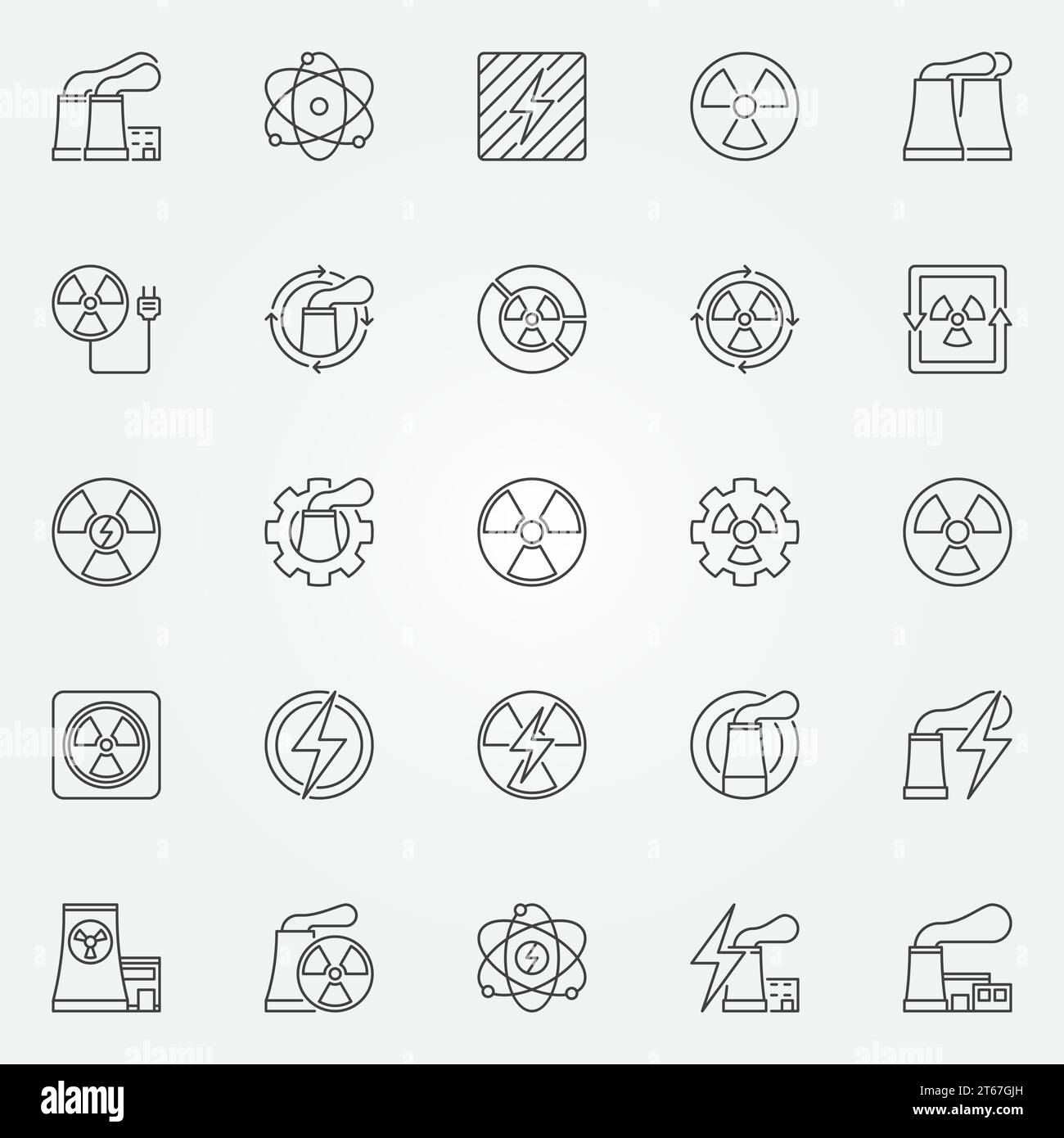 Nuclear power icons set - vector collection of nuclear plants, radiation and energy concept ...
