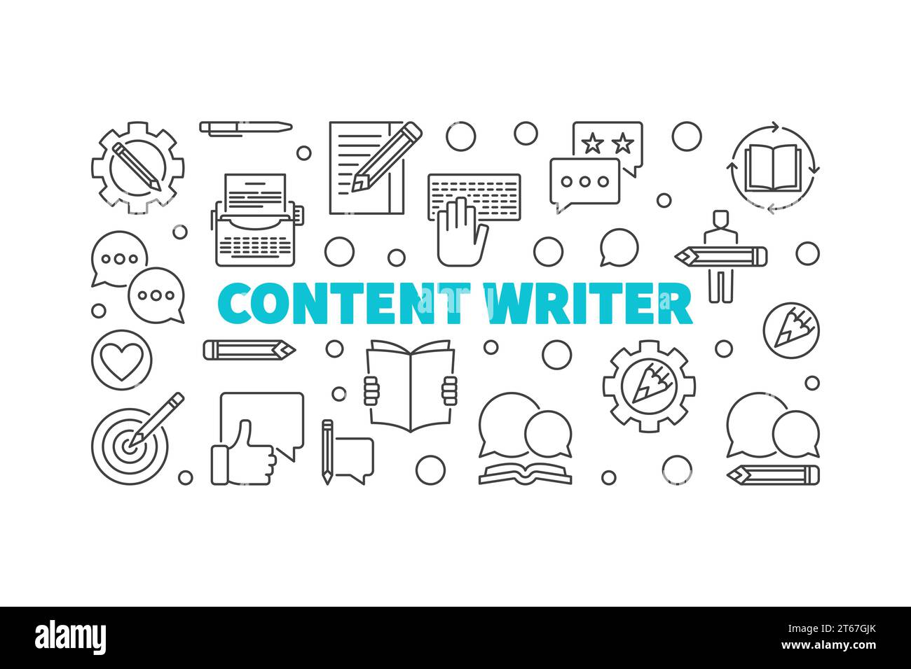 Content writer vector horizontal illustration or banner made with ...