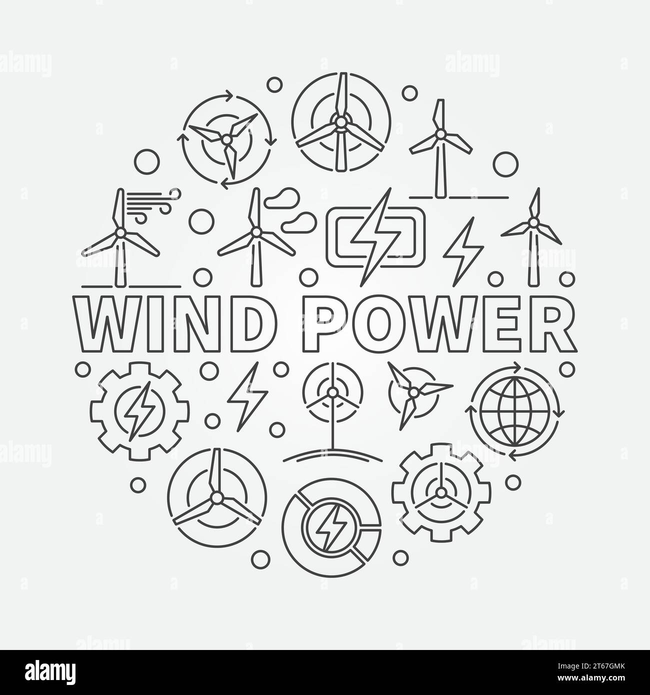 Wind power outline illustration. Vector round green energy concept ...