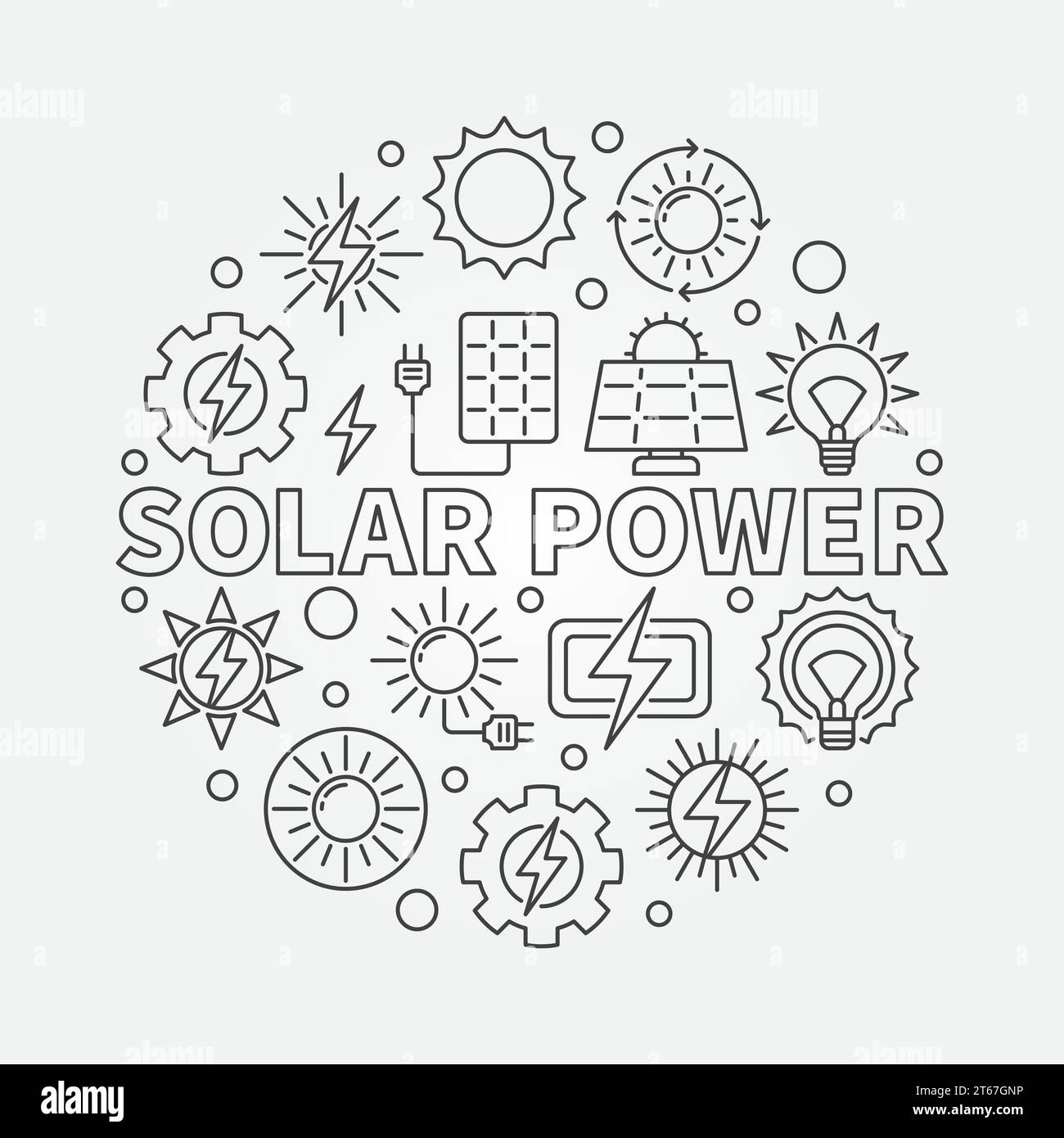 Solar power round illustration. Vector conversion of energy from ...