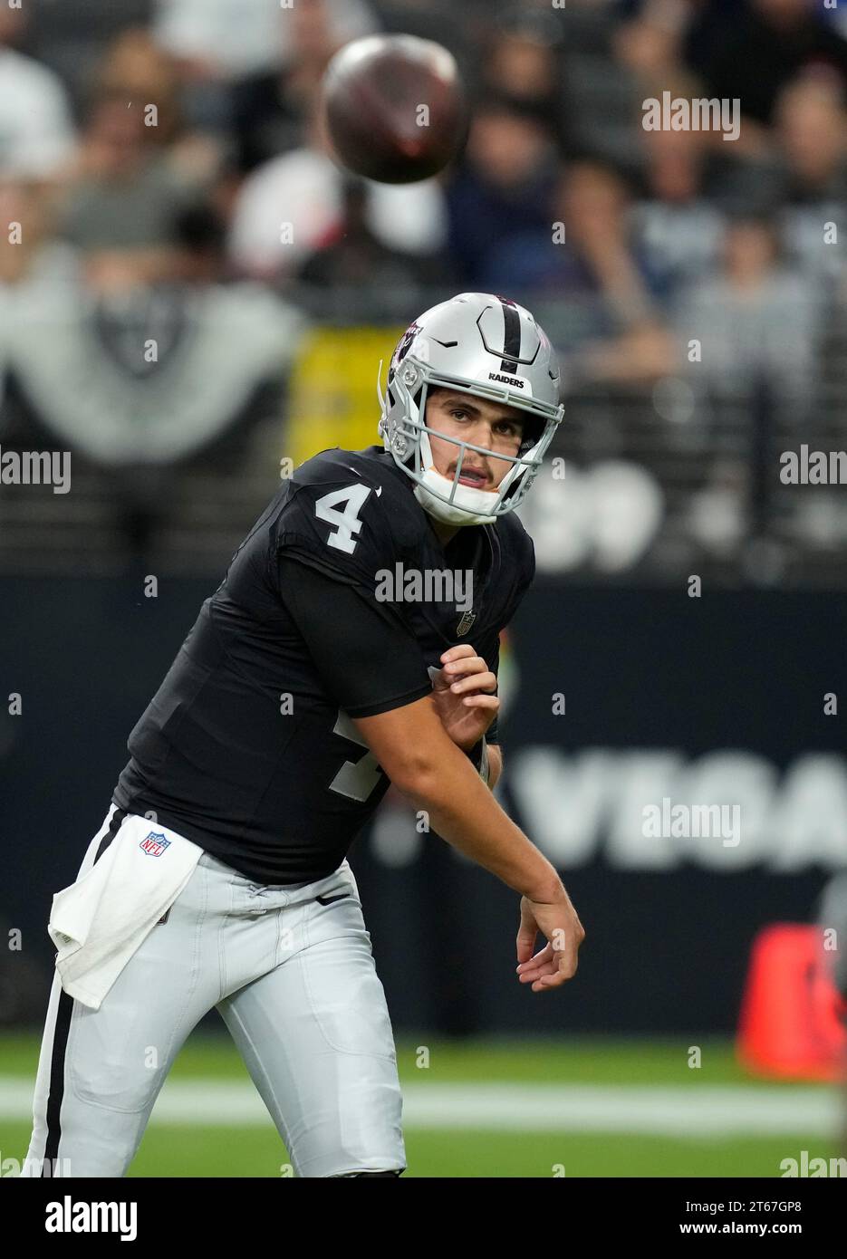 Las Vegas Raiders quarterback Aidan O'Connell (4) throws against the ...