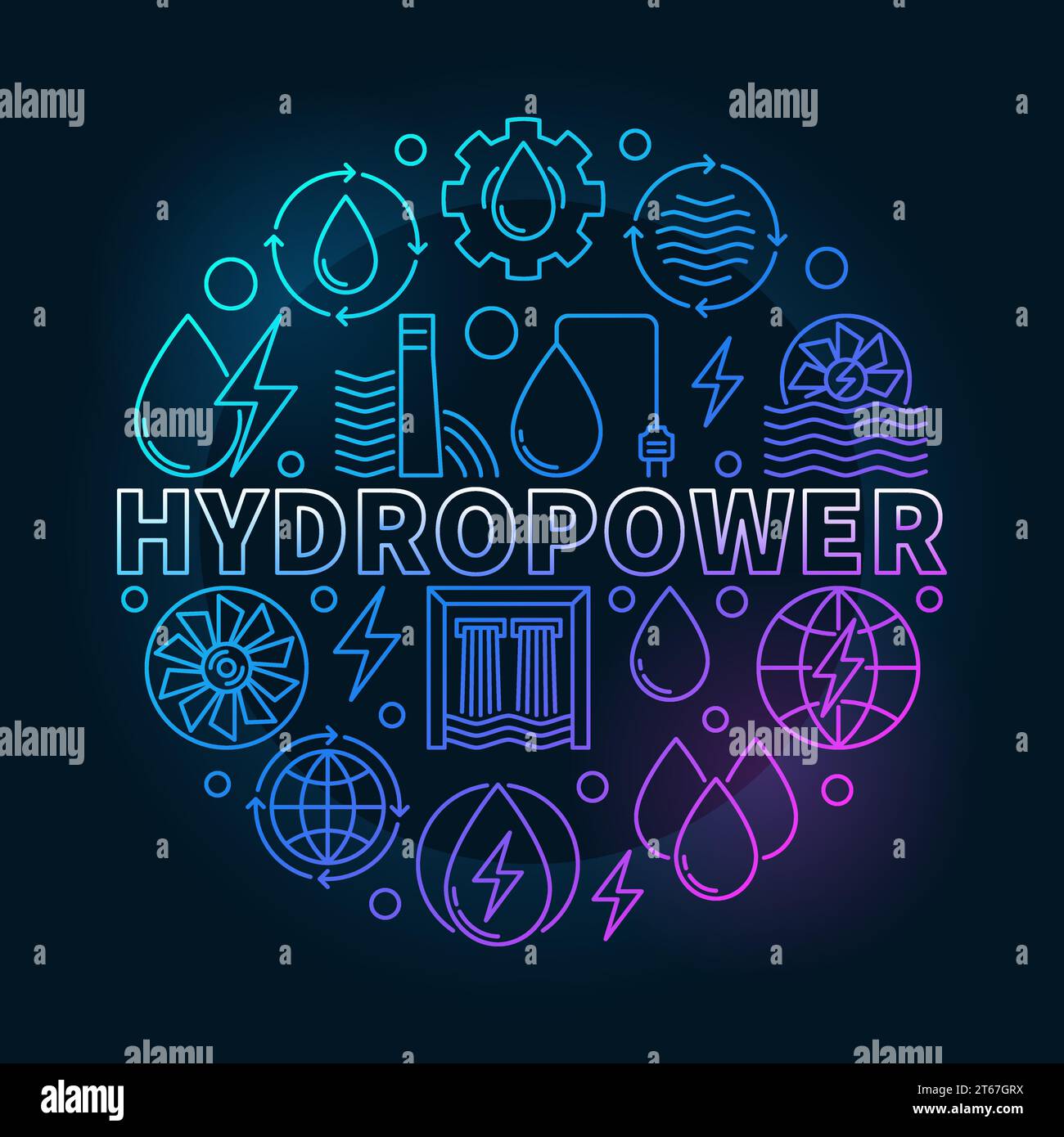 Hydropower round colorful illustration - vector water power creative ...