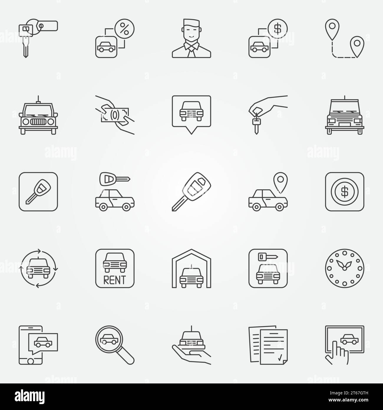 Rent a car icons set. Vector car rental concept signs or design ...