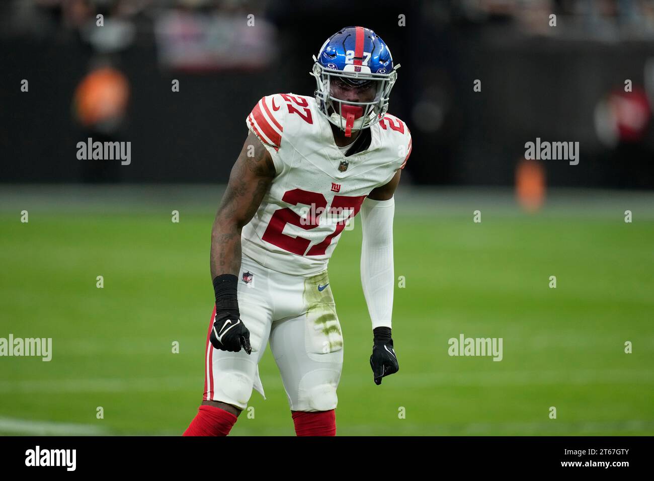 New York Giants safety Jason Pinnock (27) plays against the Las Vegas ...