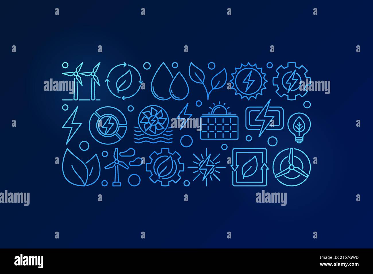 Eco energy blue illustration - vector renewable energy sources outline ...