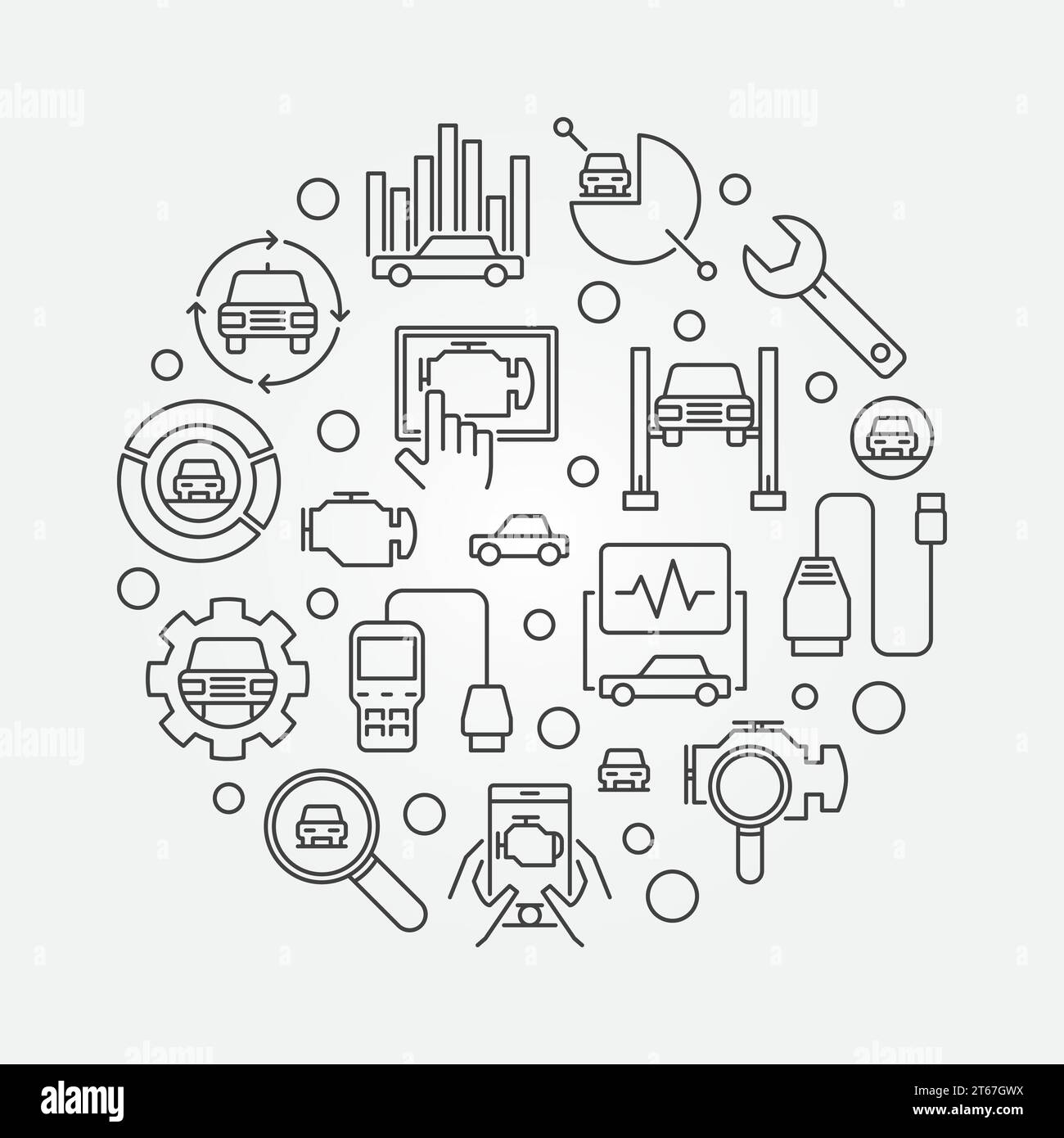Automotive diagnostics round vector illustration. Car diagnostic ...
