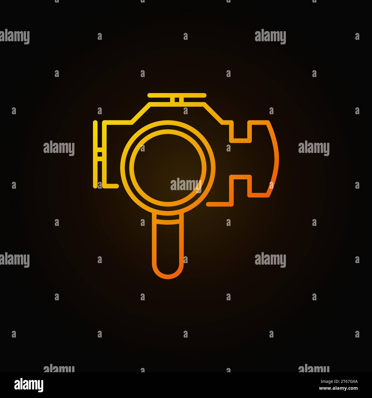 Magnifying glass with check engine yellow icon. Vector engine diagnostics concept sign in thin ...