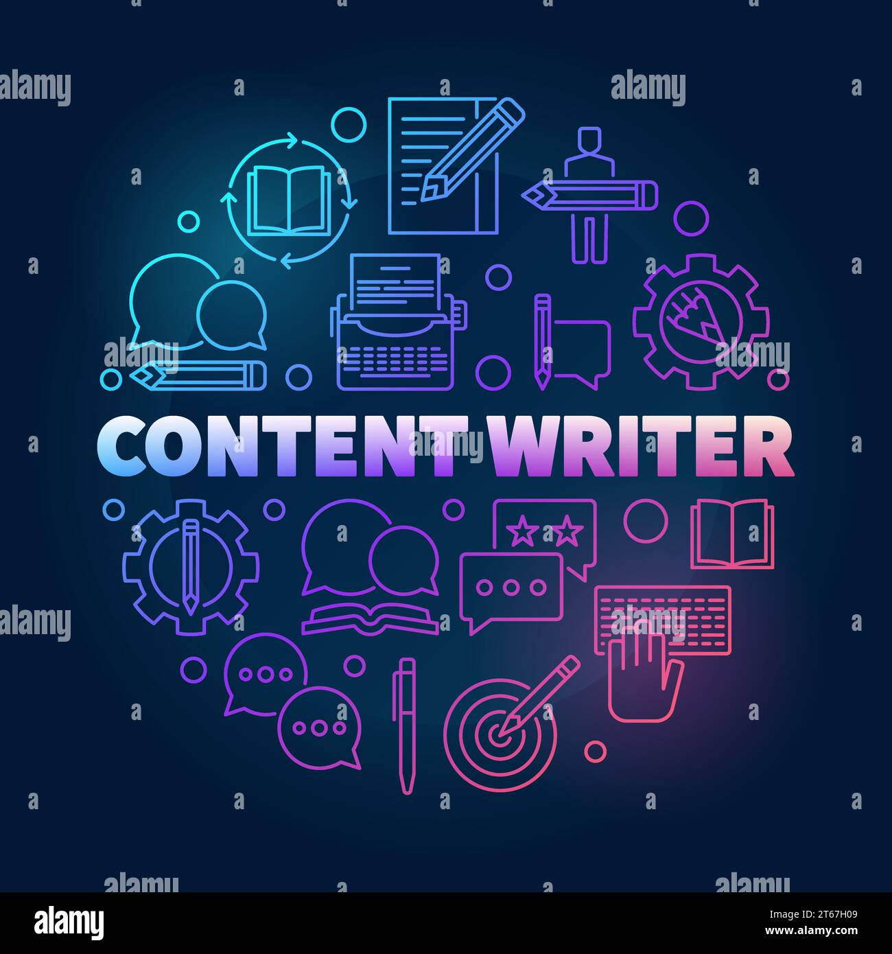 Content writer vector colored round illustration made with outline ...