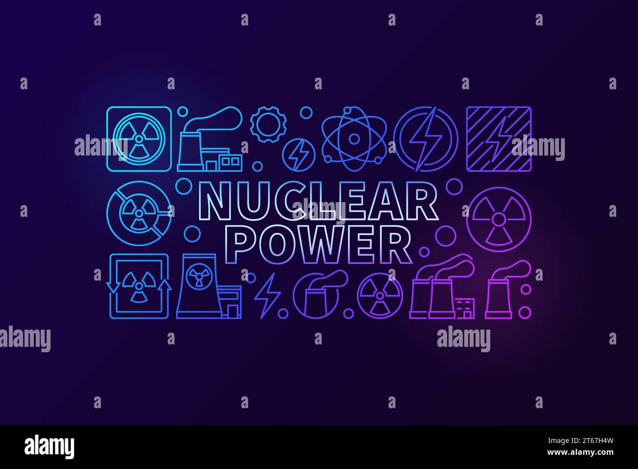Nuclear power vector illustration - creative banner made with outline ...