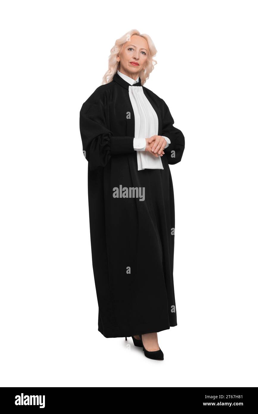 Senior judge in court dress on white background Stock Photo - Alamy
