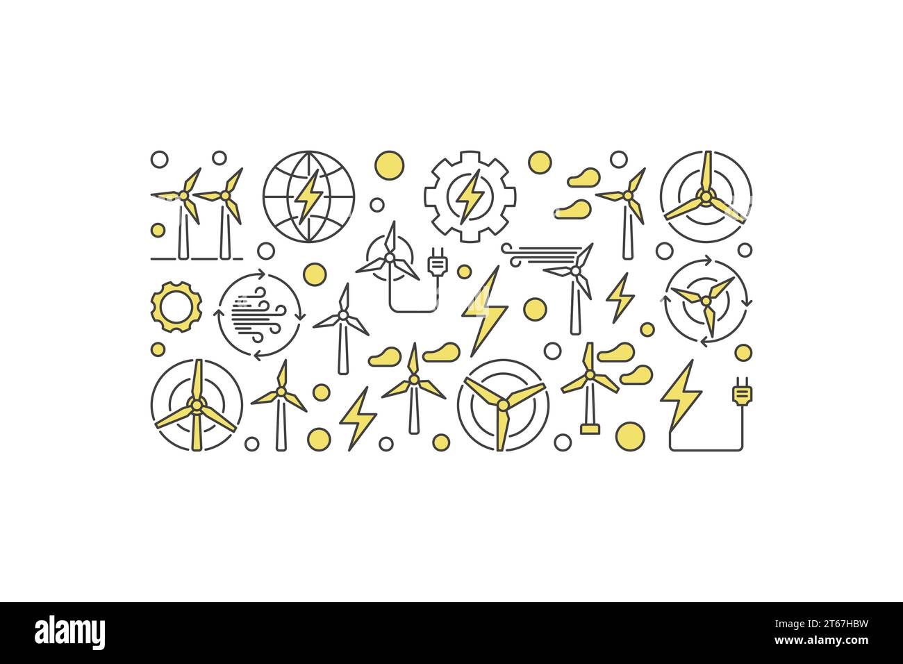 Wind energy minimal illustration made with wind turbines linear icons. Green energy concept ...