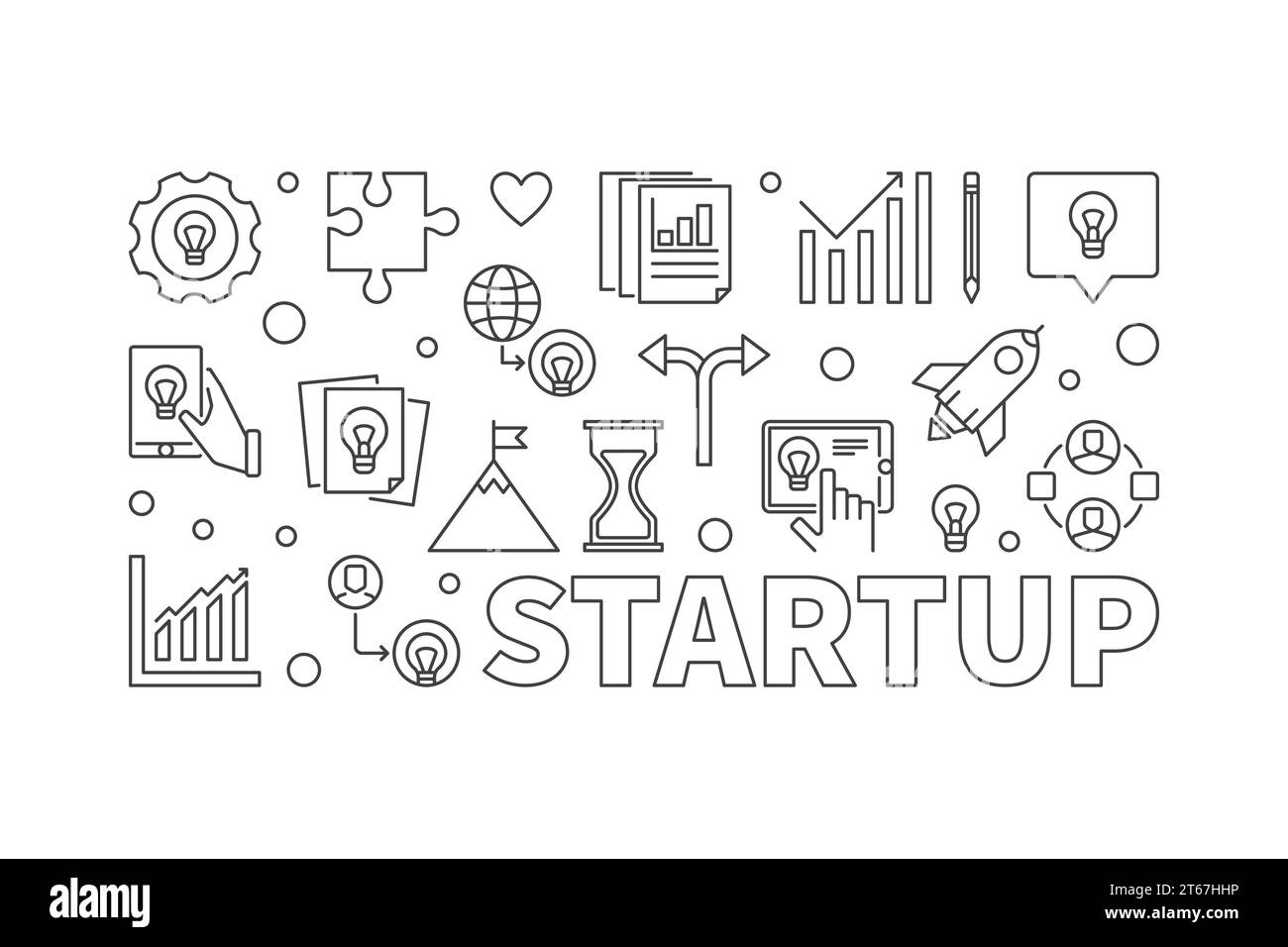 Startup vector horizontal illustration or banner in thin line style ...