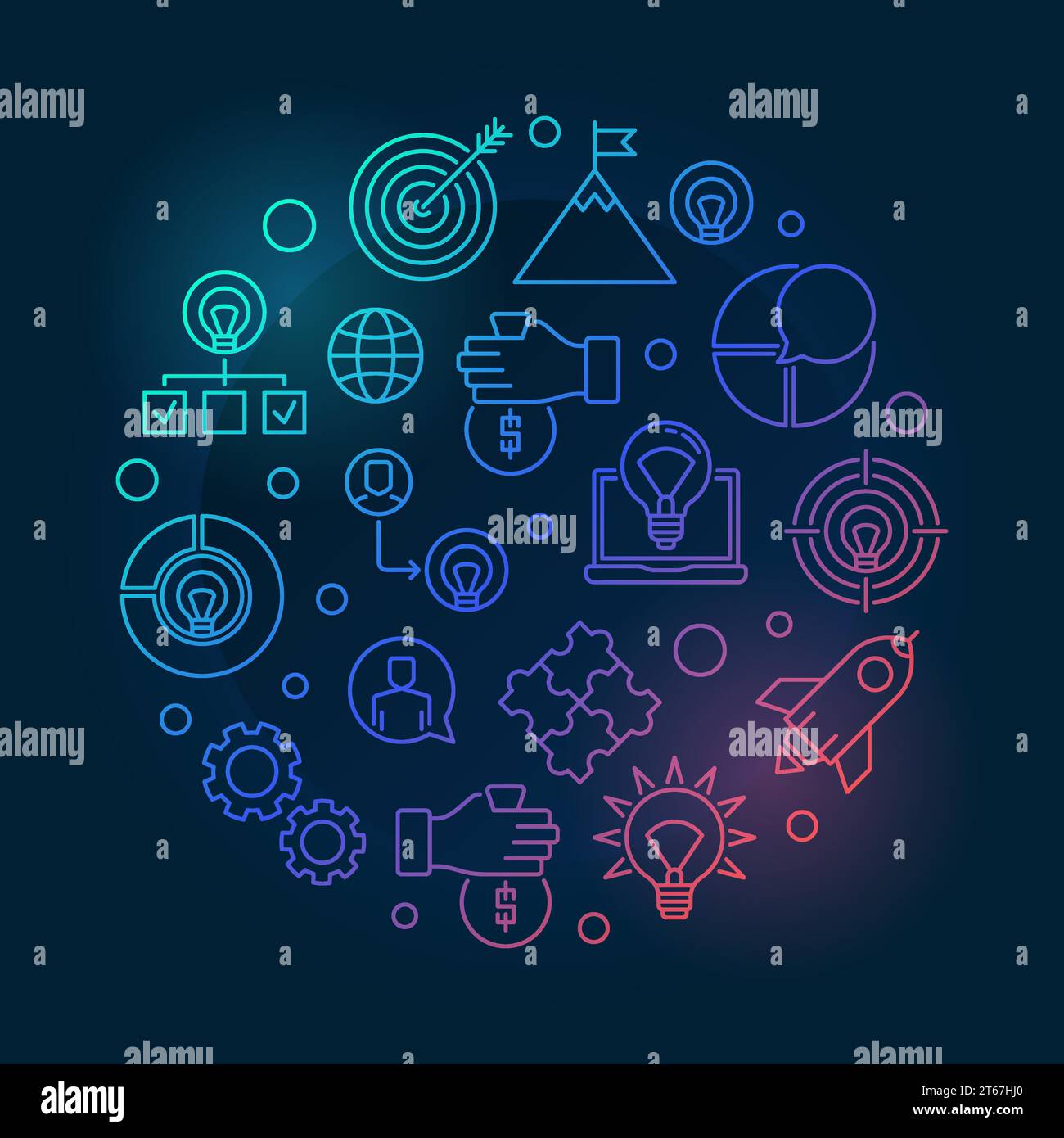 Business startup vector colored round illustration made with start up ...