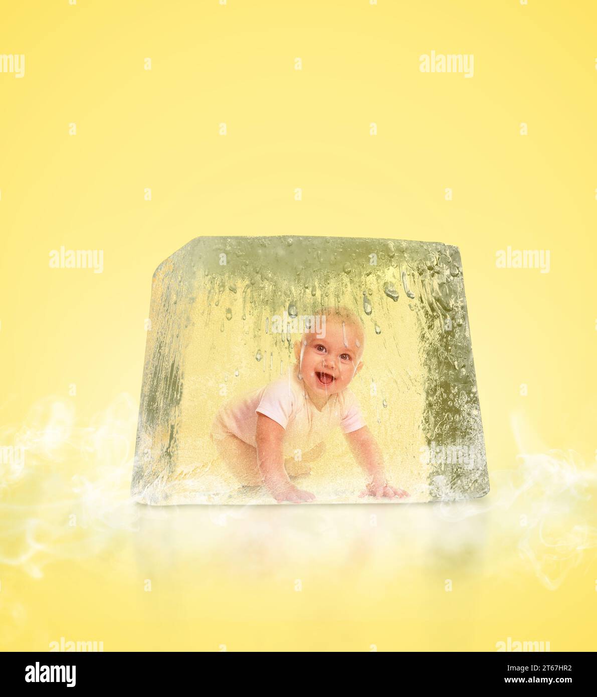 Cryopreservation as method of infertility treatment. Baby in ice cube ...