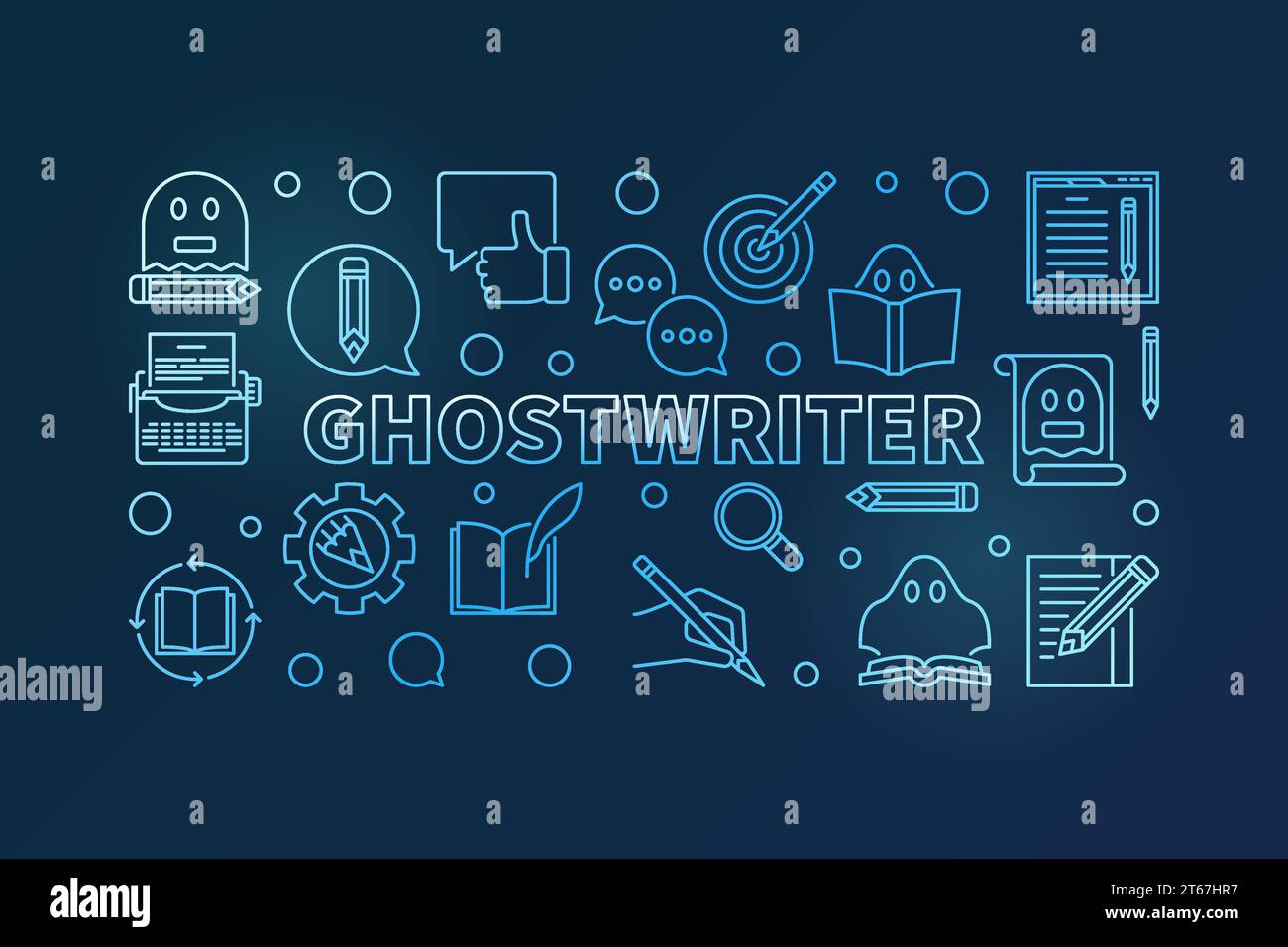 Ghostwriter vector blue horizontal banner or illustration made with ...