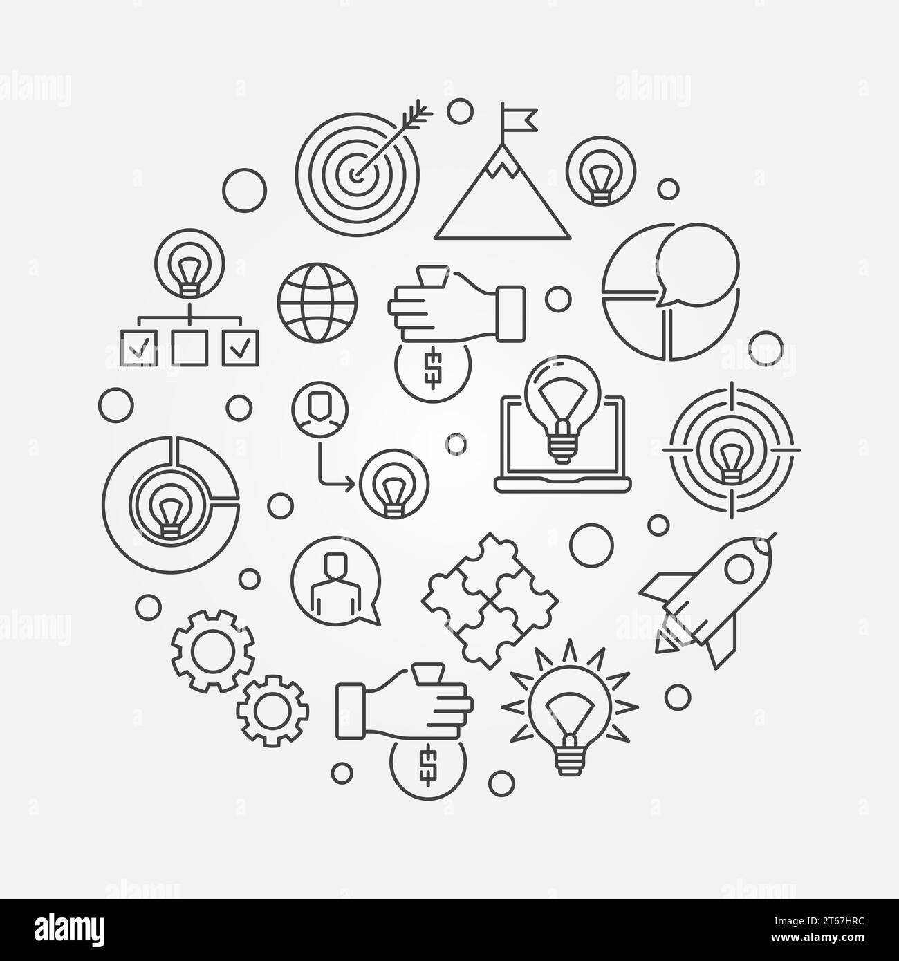 Business startup vector concept round illustration made with start up ...