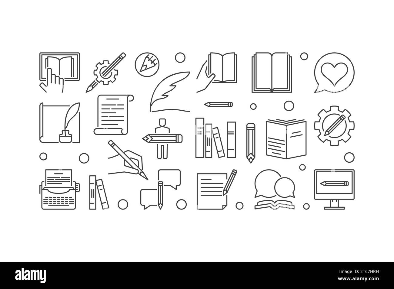 Writer vector horizontal banner or illustration made with linear ...