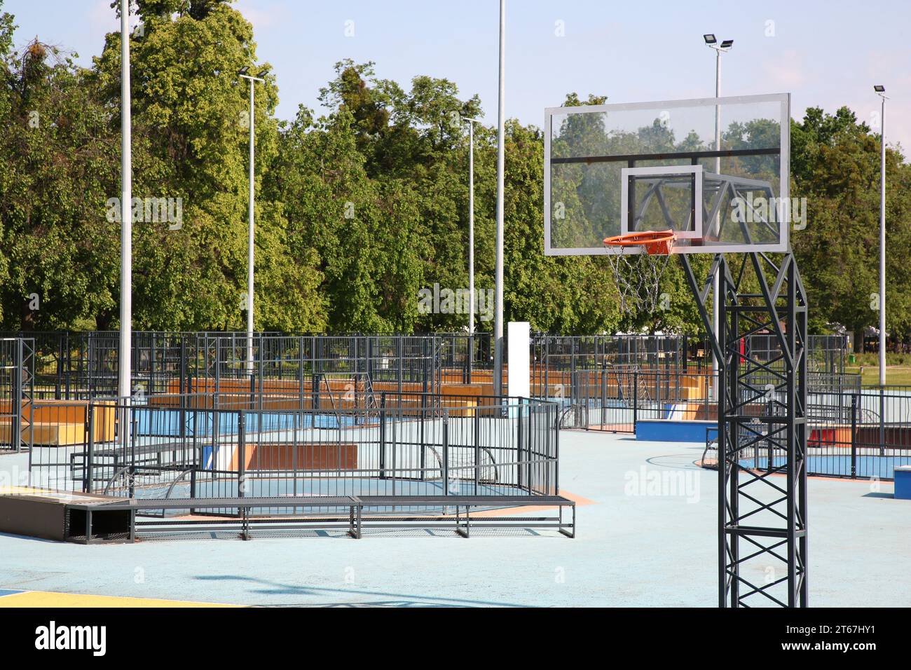 Empty basketball court with backboard outdoors on sunny day Stock Photo ...