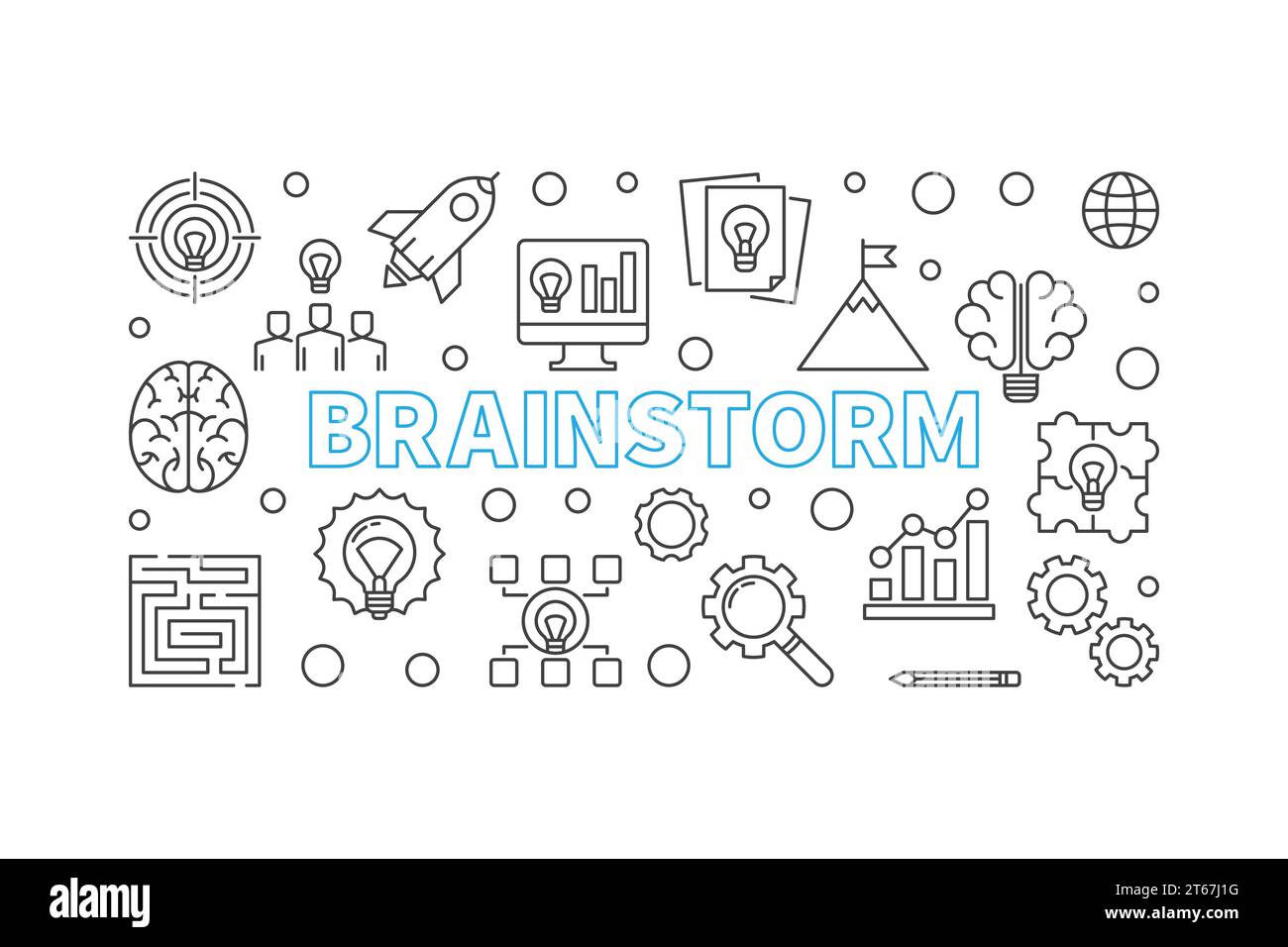 Brainstorm outline horizontal illustration. Vector Brainstorming ...