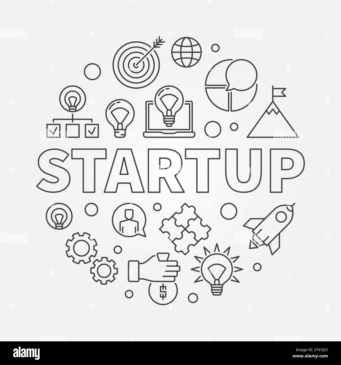 Startup round vector concept illustration in thin line style Stock ...