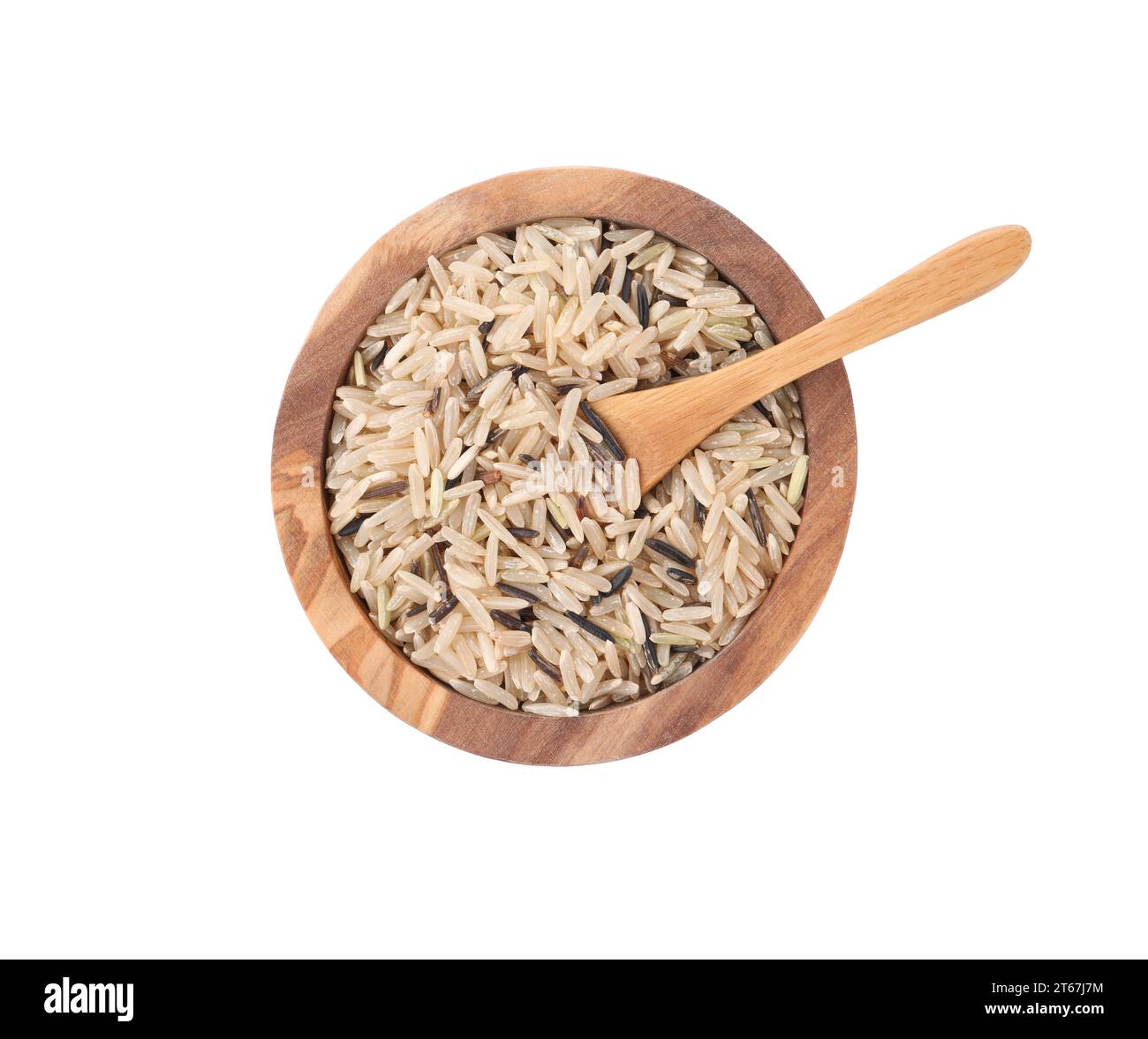 Raw unpolished rice in bowl isolated on white, top view Stock Photo - Alamy