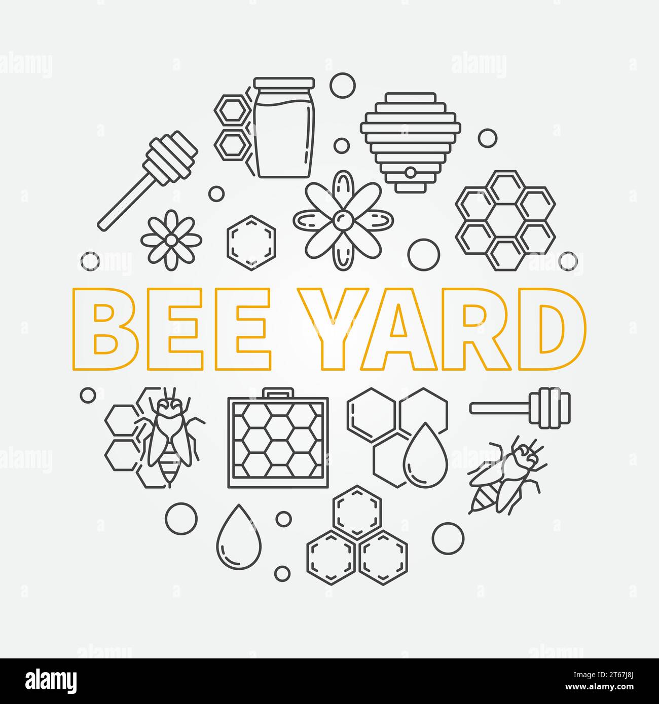 Bee Yard vector round illustration made with beekeeping and apiary outline icons Stock Vector ...