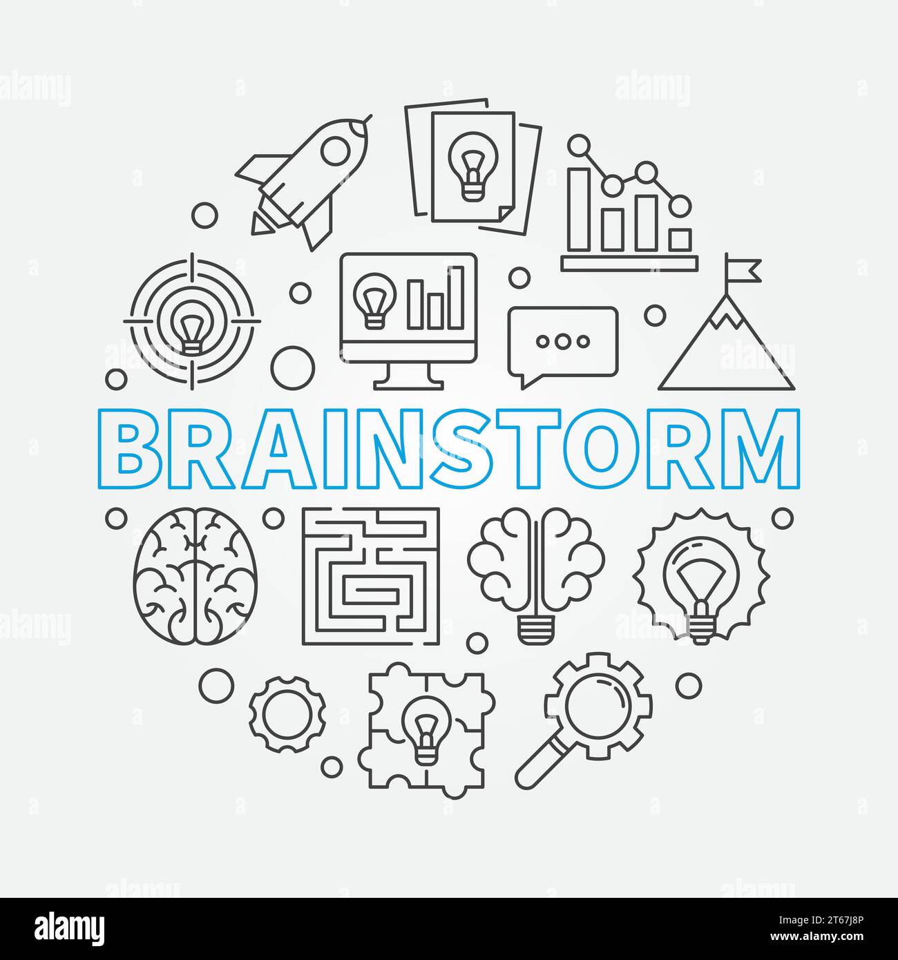 Brainstorm round outline illustration. Vector Brainstorming concept ...