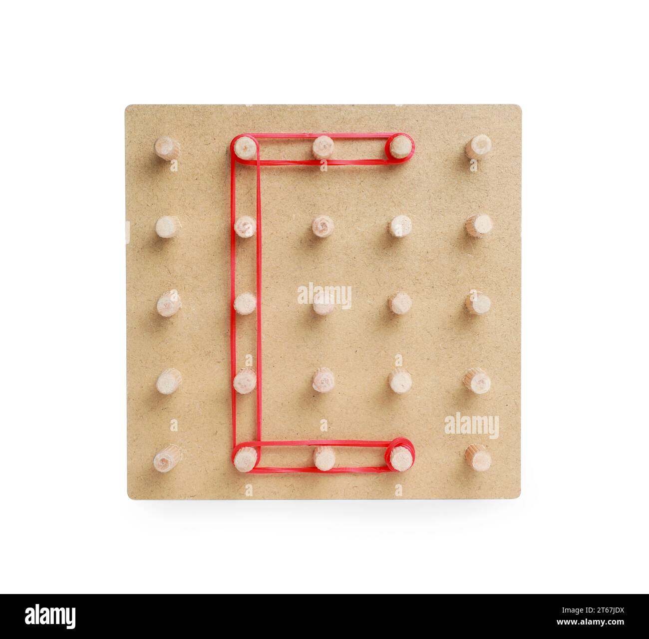 Wooden geoboard with letter C made of rubber bands isolated on white ...