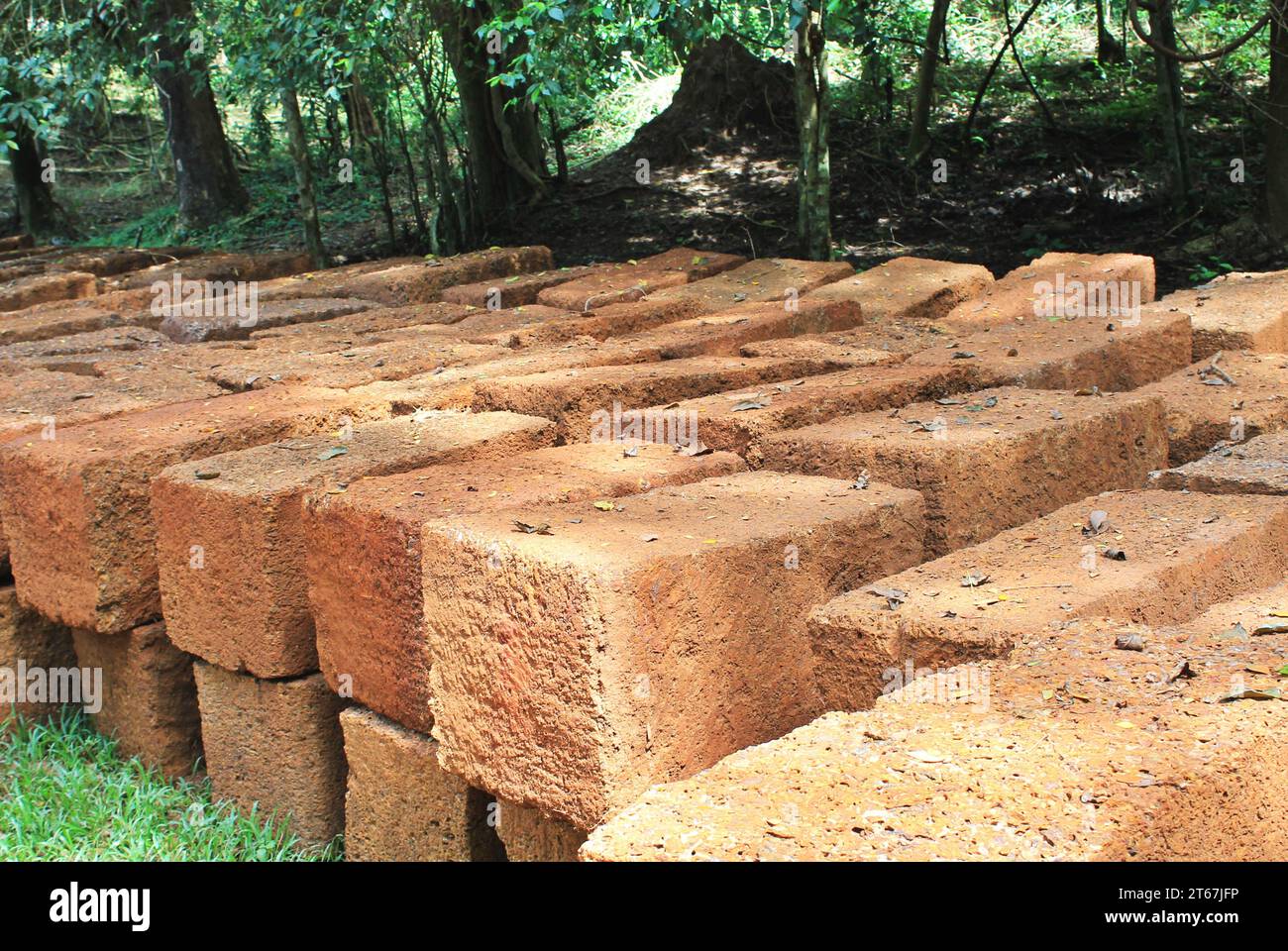 Stacks of dried laterite blocks ready to be used for restoration ... Stacks of dried laterite blocks ready to be used for restoration ...