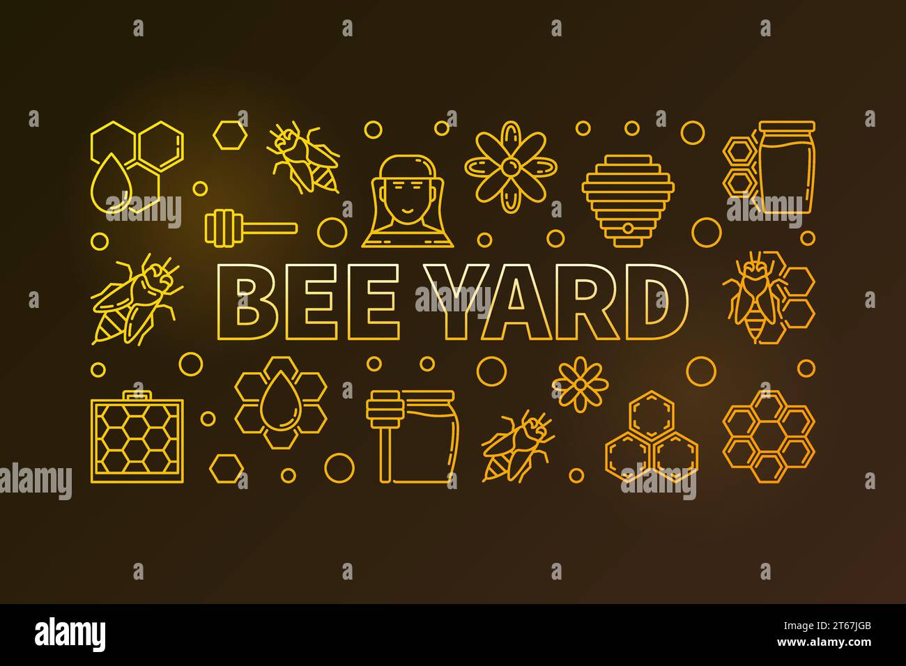Bee Yard vector colored horizontal banner or illustration made with ...