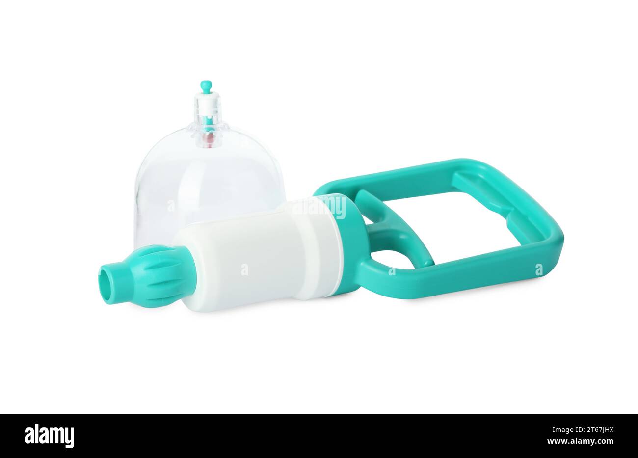 Plastic cup and hand pump isolated on white. Cupping therapy Stock ...