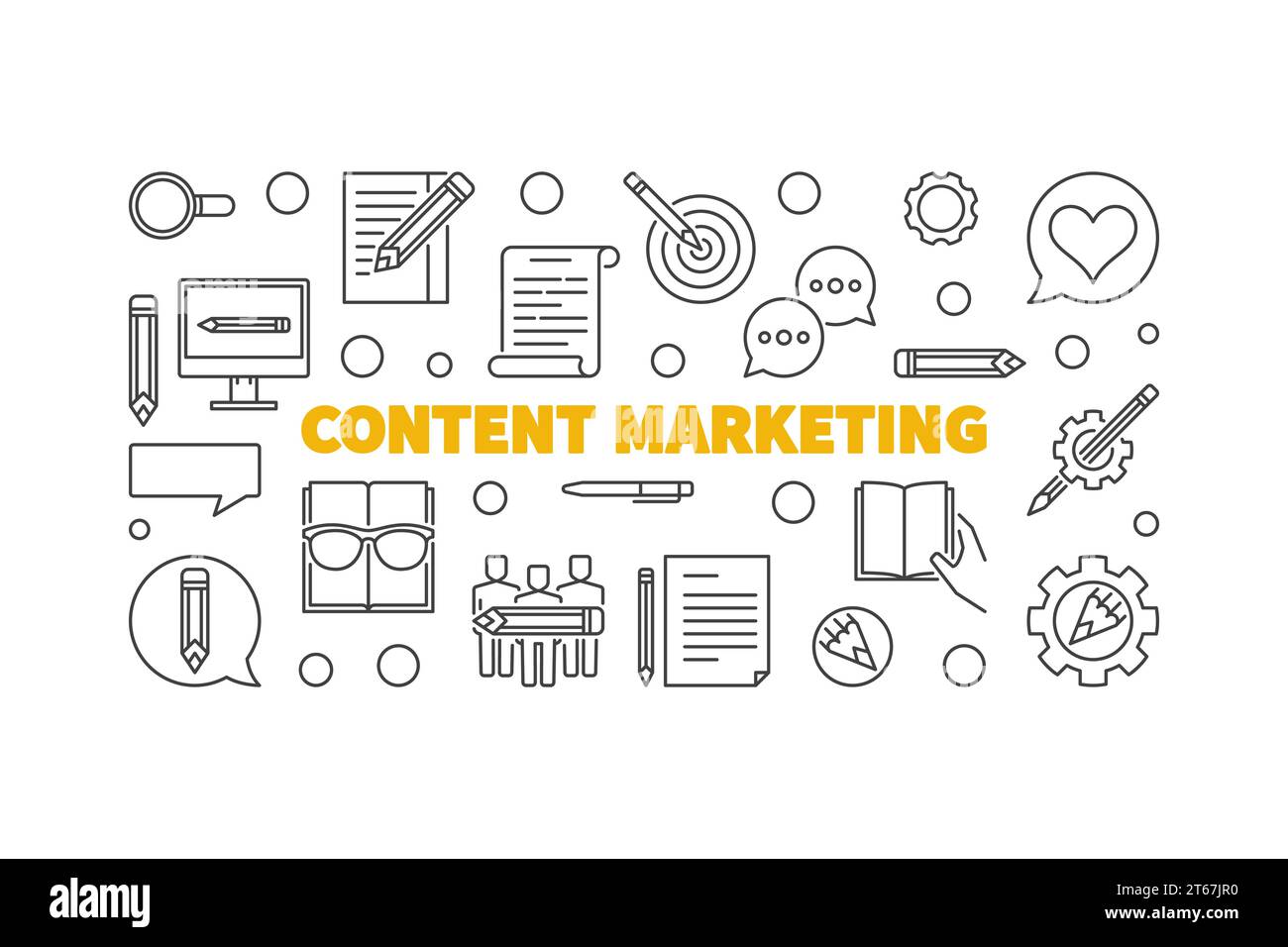Content Marketing concept horizontal banner made with outline icons ...