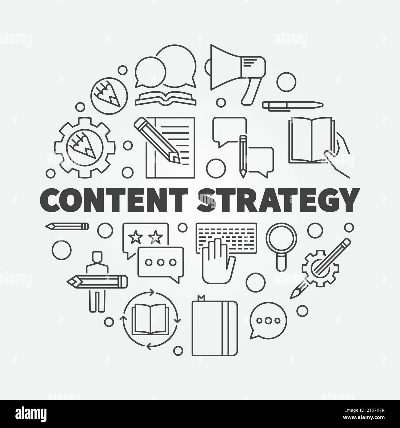 Content Strategy round vector concept illustration made with outline ...