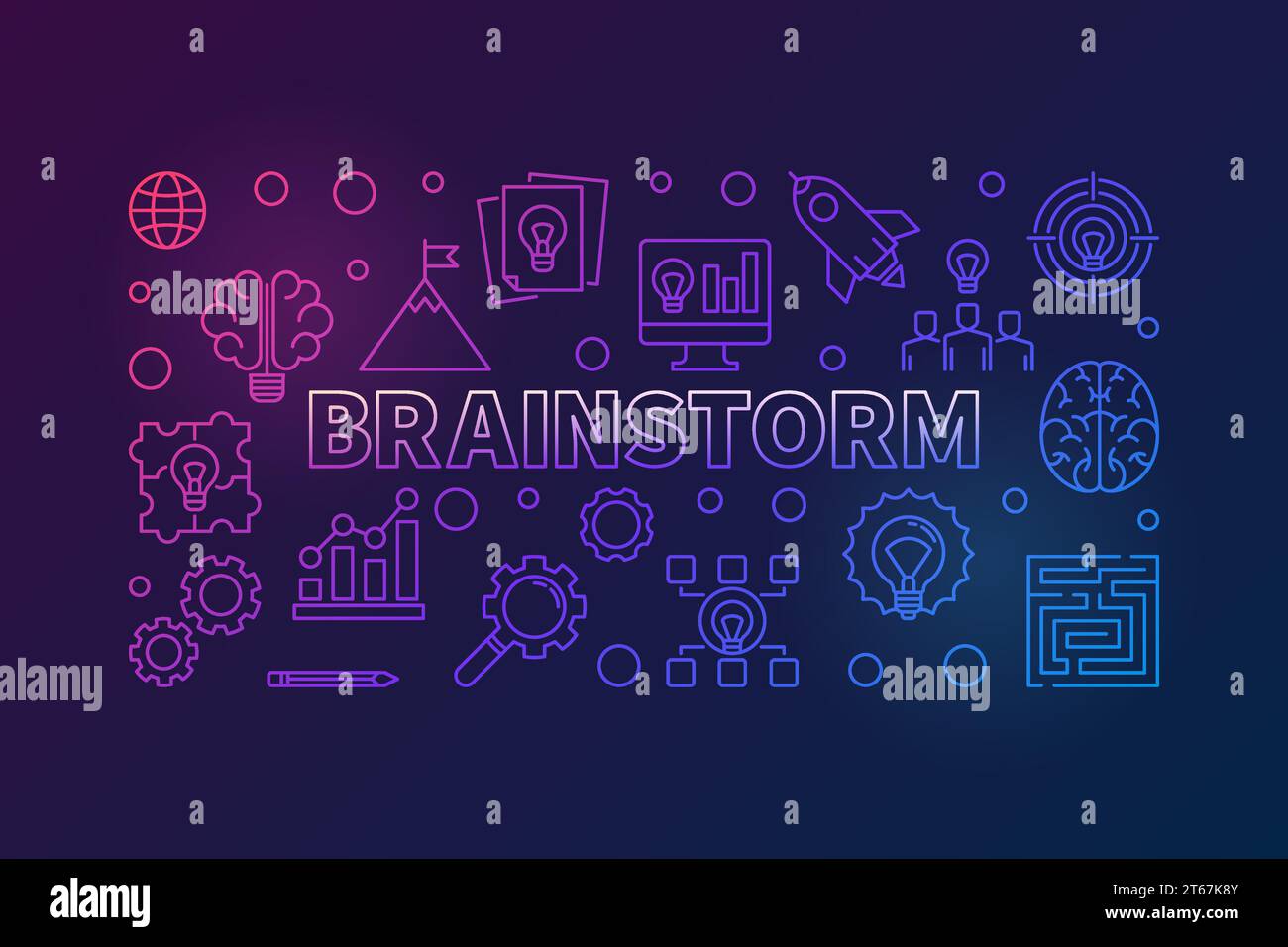 Brainstorm Outline Colorful Horizontal Illustration Vector Brainstorming Concept Banner In Thin
