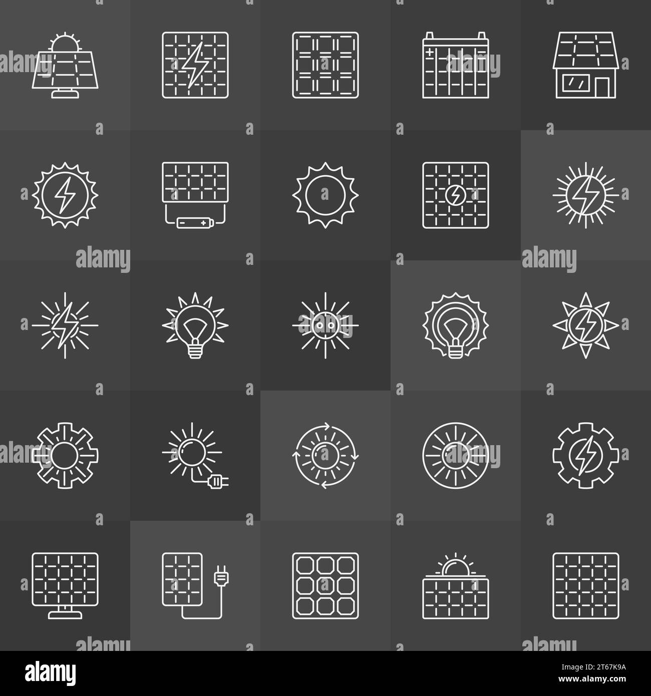 Sun and solar panel icons - vector collection of solar energy outline ...