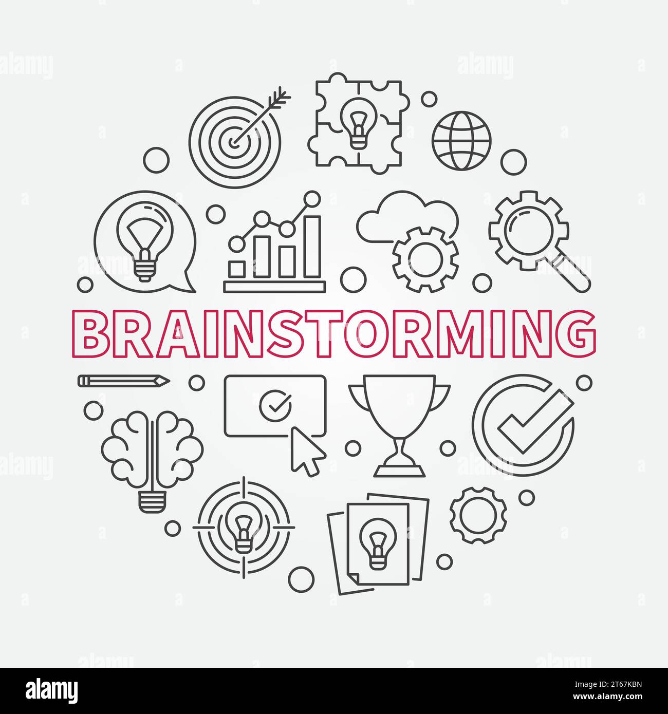 Brainstorming creative round vector outline illustration. Brainstorm ...