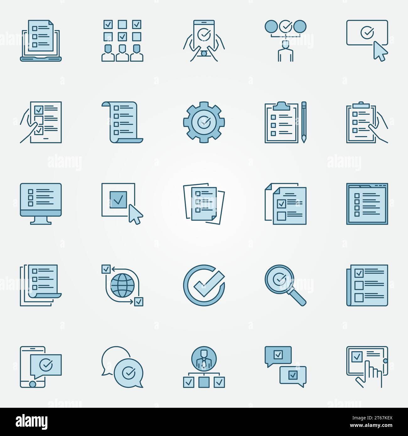 Survey colored icons set - vector creative check list, to-do list ...