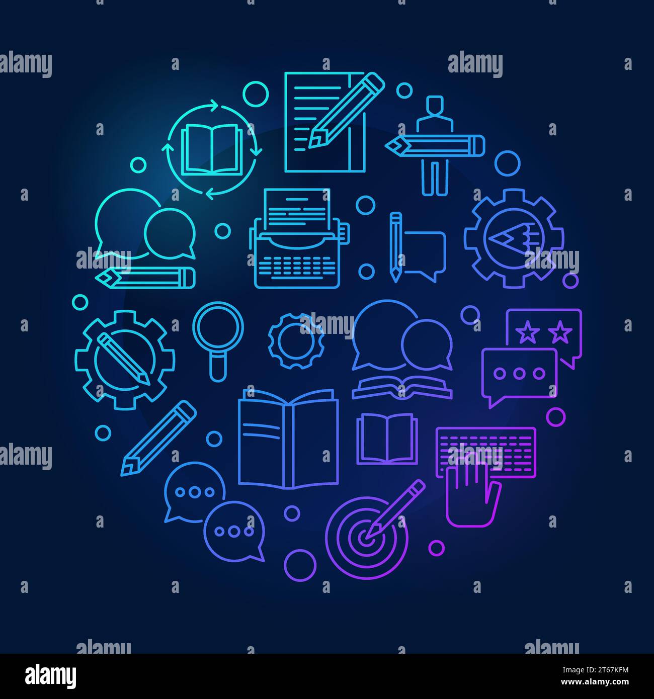 Content writer vector creative circular illustration made with outline ...